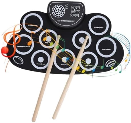 Electronic Drum Set, 9-Piece Practice Pad with Headphone Jack, Portable ...