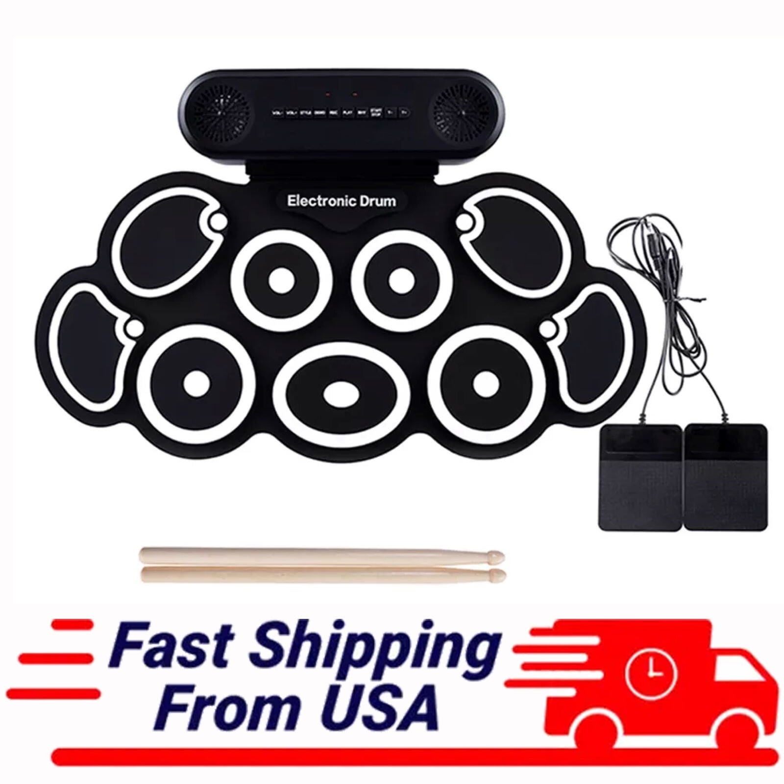 Electronic Drum Set USB Roll-Up Silicon Drums Pad Digital Foldable ...