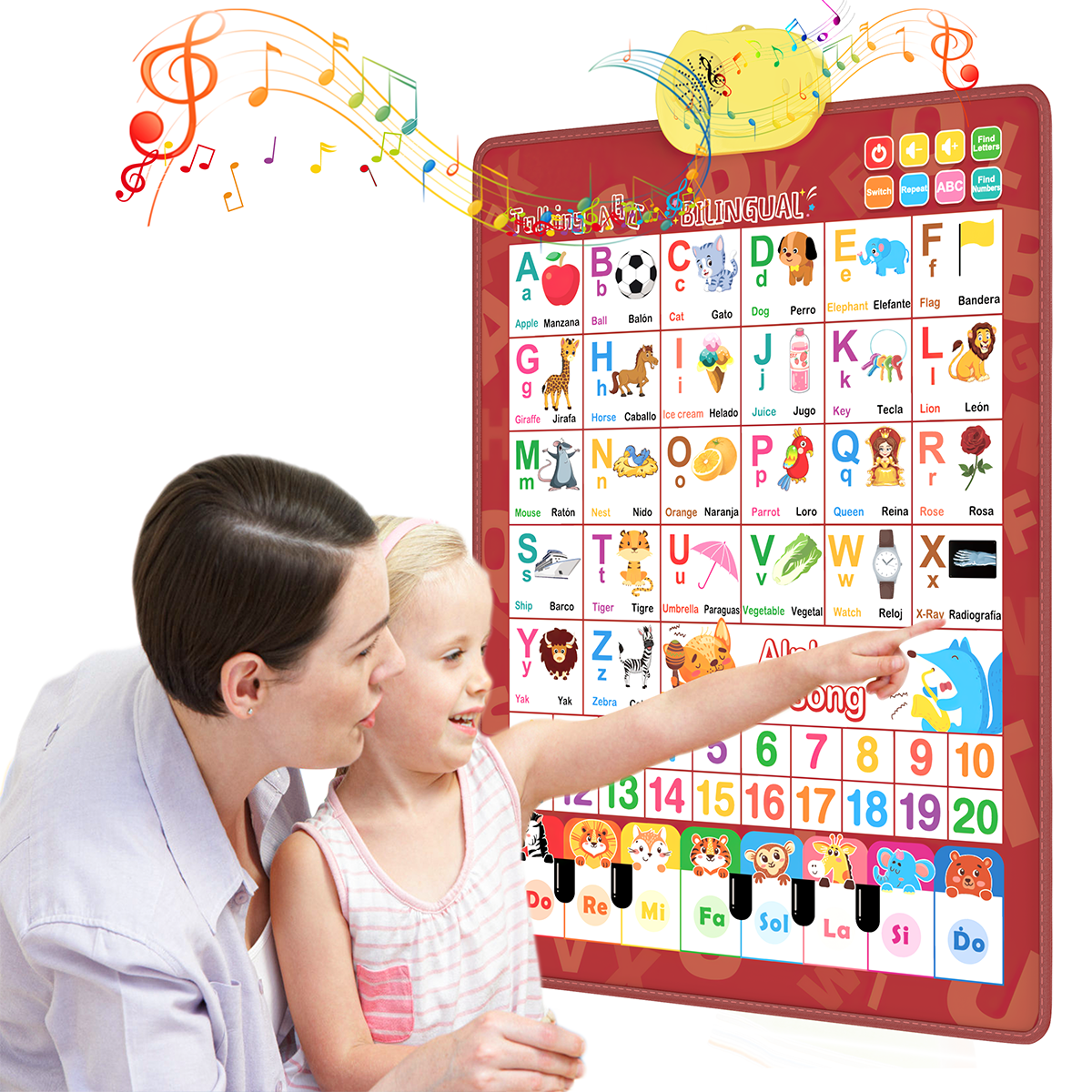Interactive Bilingual Alphabet Poster, ABC Wall Chart Learning Toy with ...
