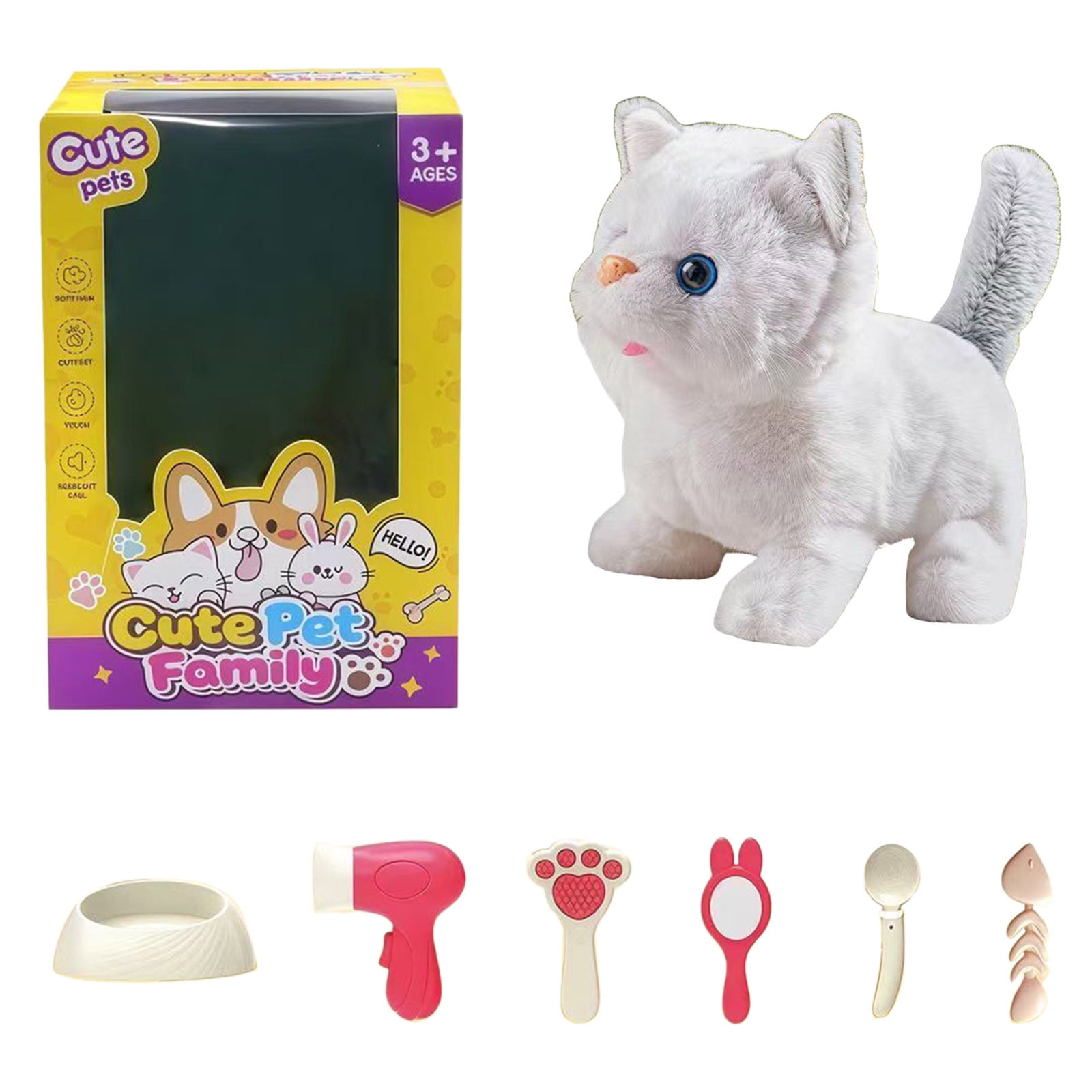 Electronic Interactive Plush Cat- Battery Operated Mechanical Walking ...
