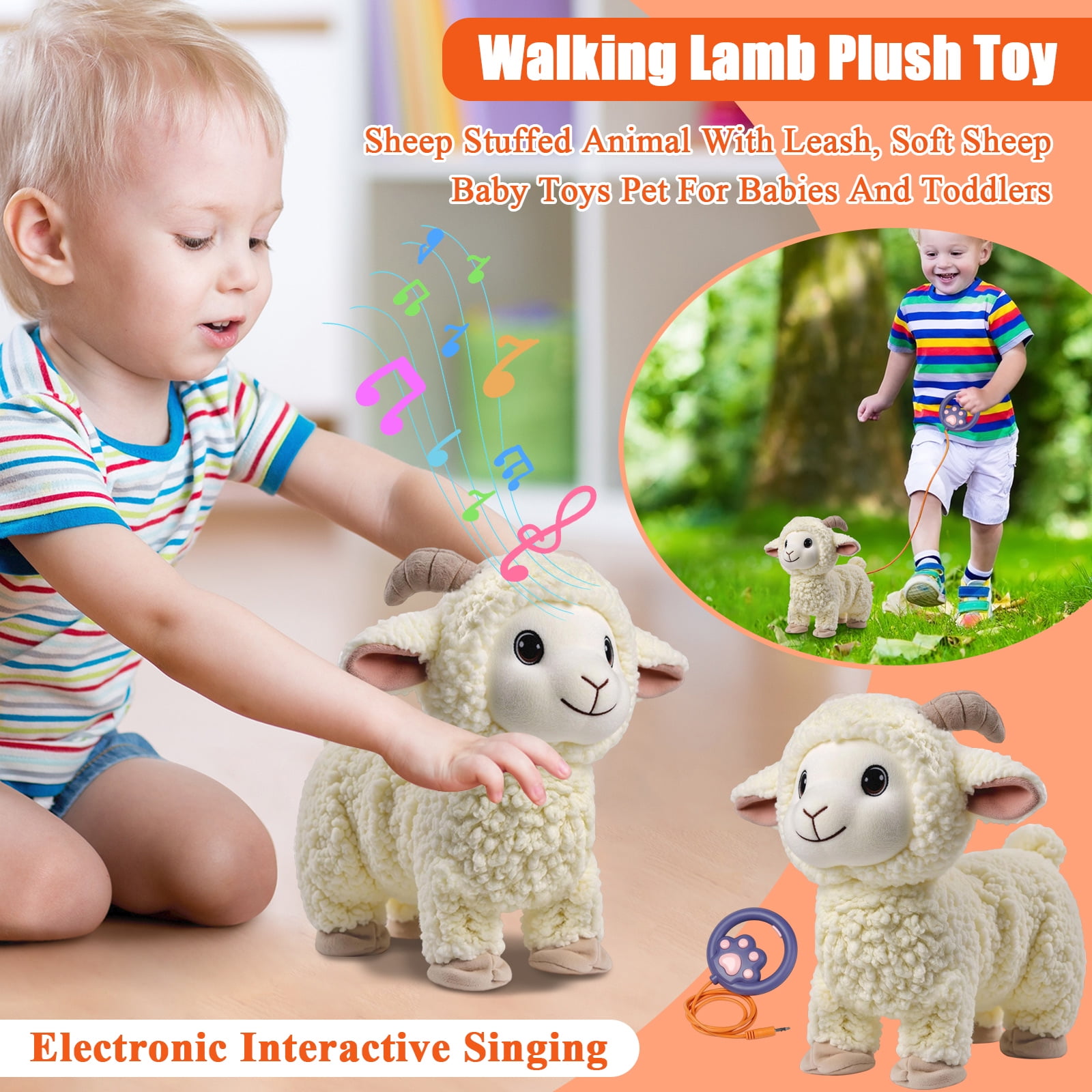 Electronic Interactive Singing Walking Lamb Plush Toy, With Leash Soft ...