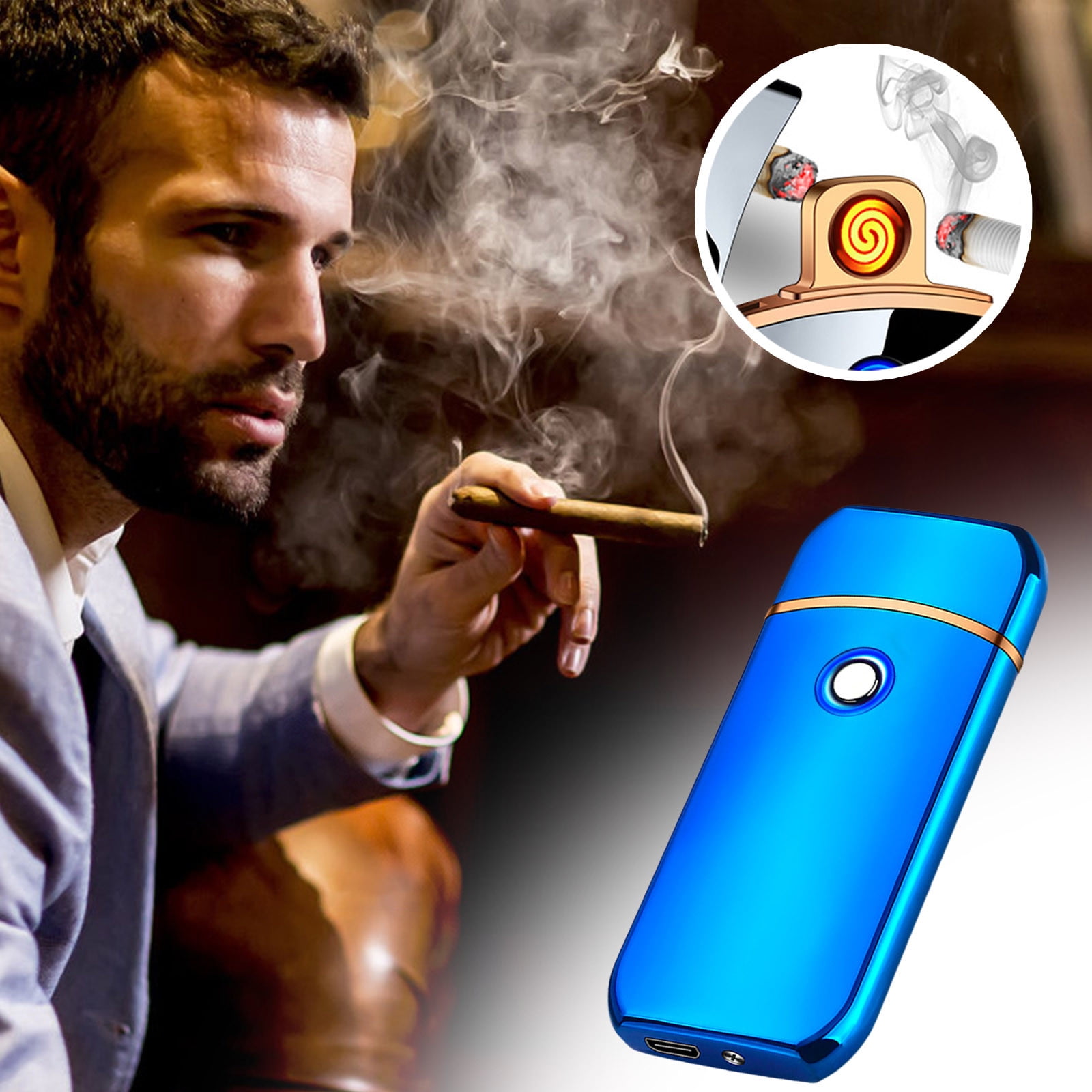 Electronic Lighter, Windproof USB Rechargeable Slim Coil Lighter with Smart Fingerprint Sensor ...