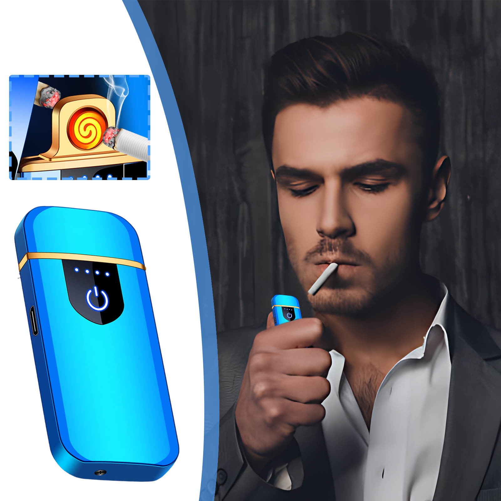Electronic Lighter, Windproof USB Rechargeable Slim Coil Lighter with Smart Fingerprint Sensor ...