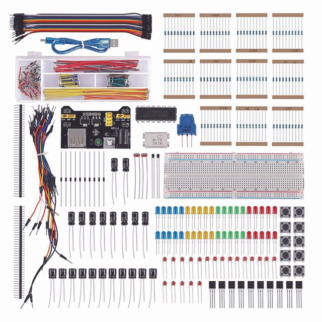 Electronic Starter Fun Kit Resistors LEDs Dupont Wires Buttons Basic Electronics Components ...