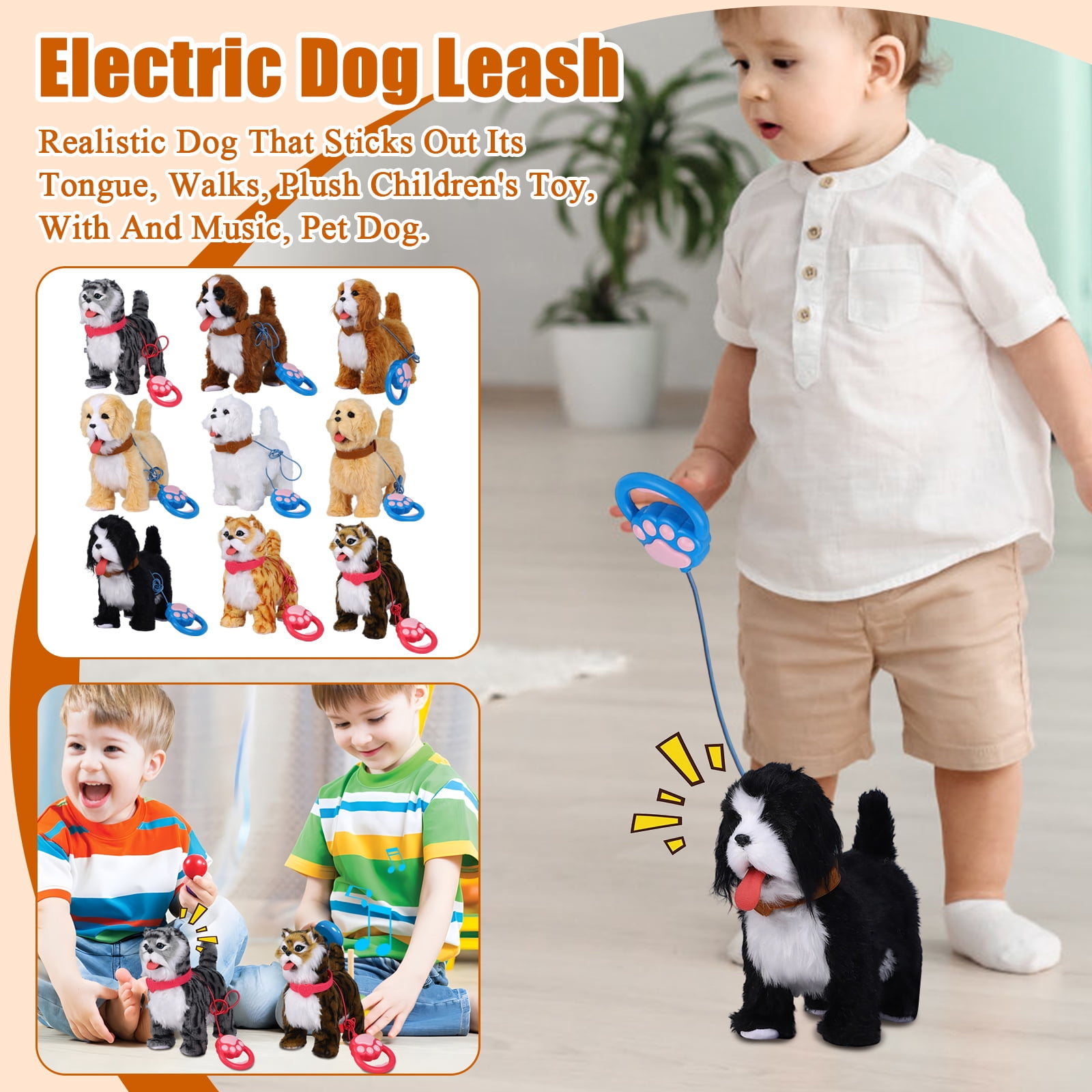 Electronic Walking Puppy Toy - Interactive Plush Dog with Leash,Barking ...