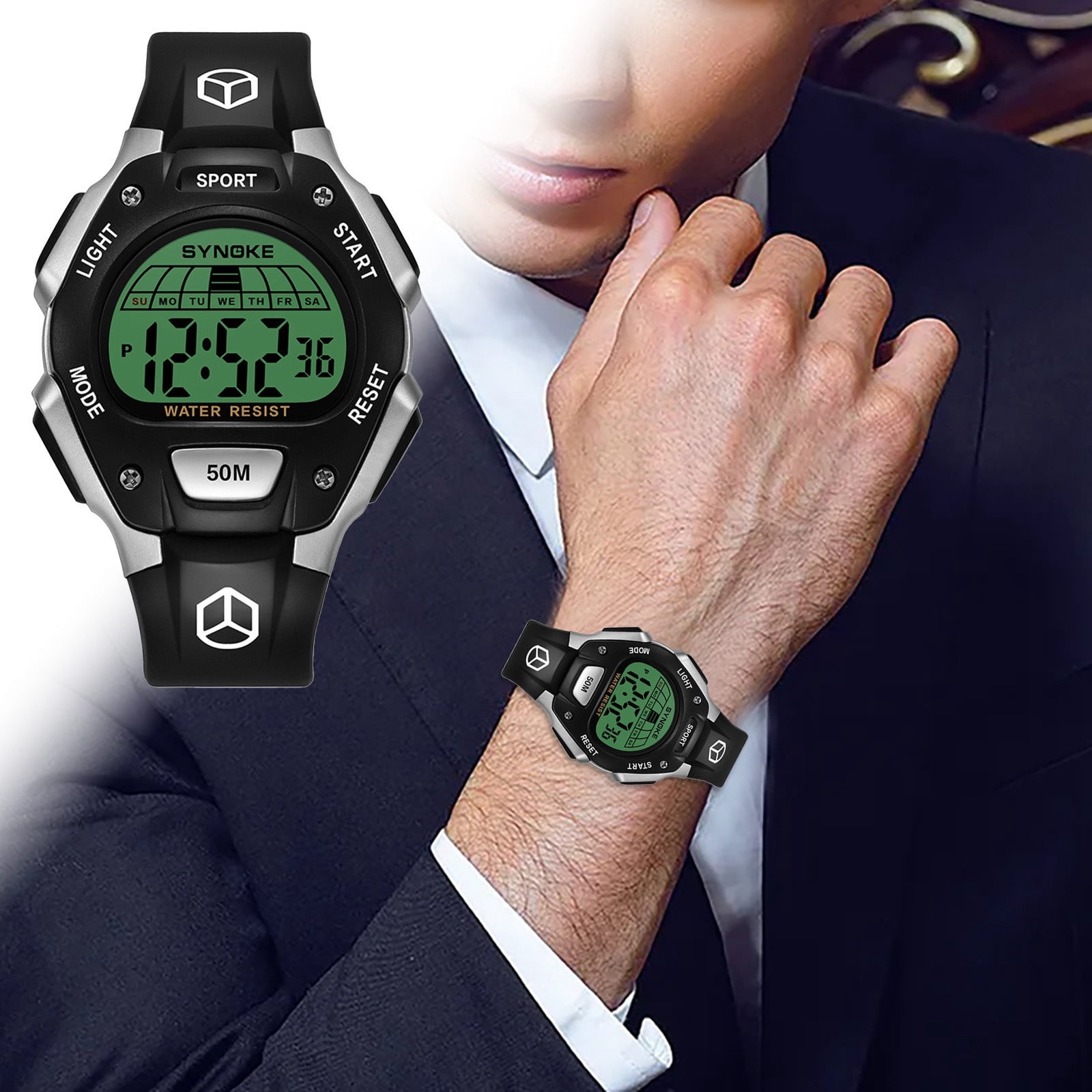 Electronic Watch Men's Alarm Clock Functional Night Light Fashion ...