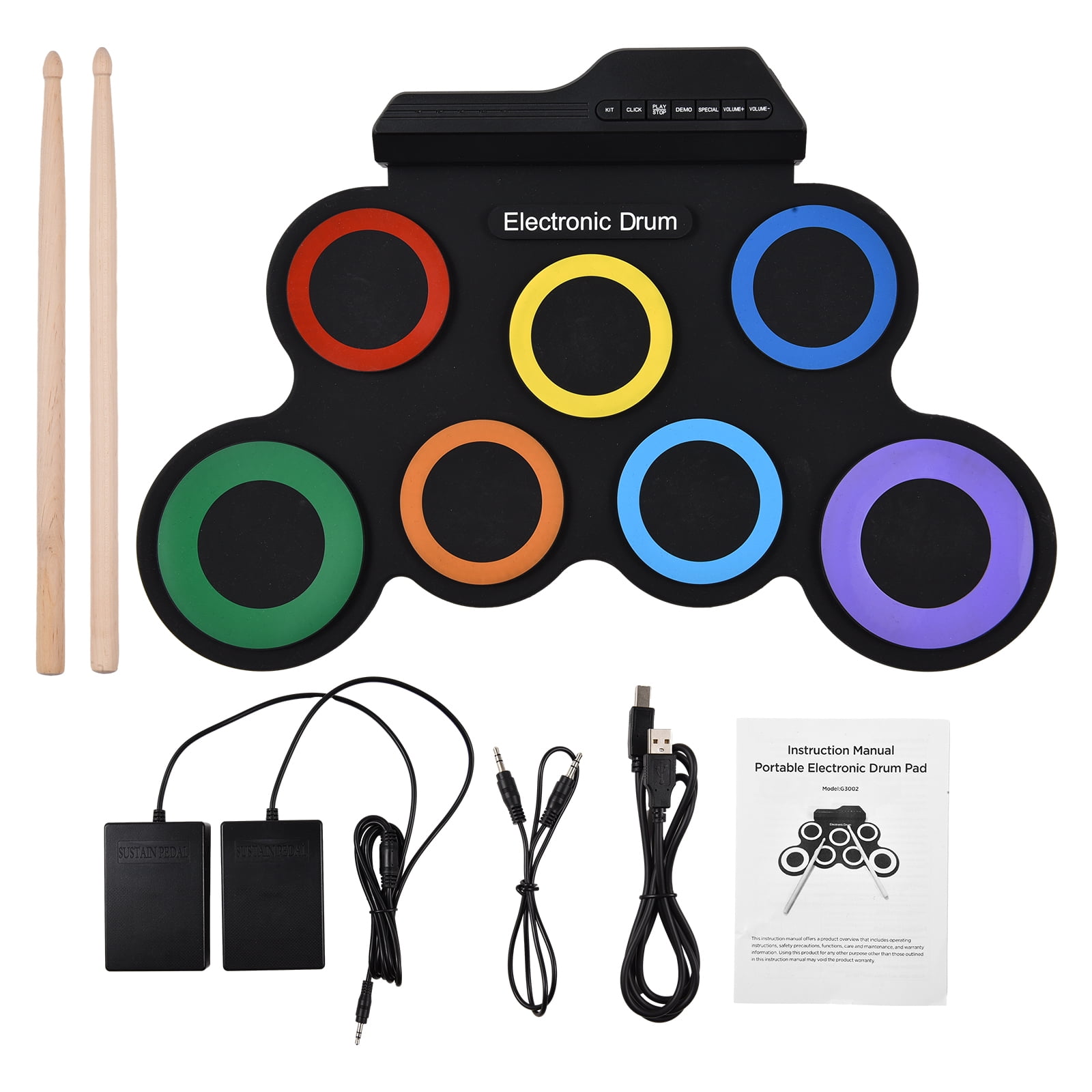 Electronic drum,Musical Pad Drum Drumsticks Birthday Musical Kit 7 Pads ...