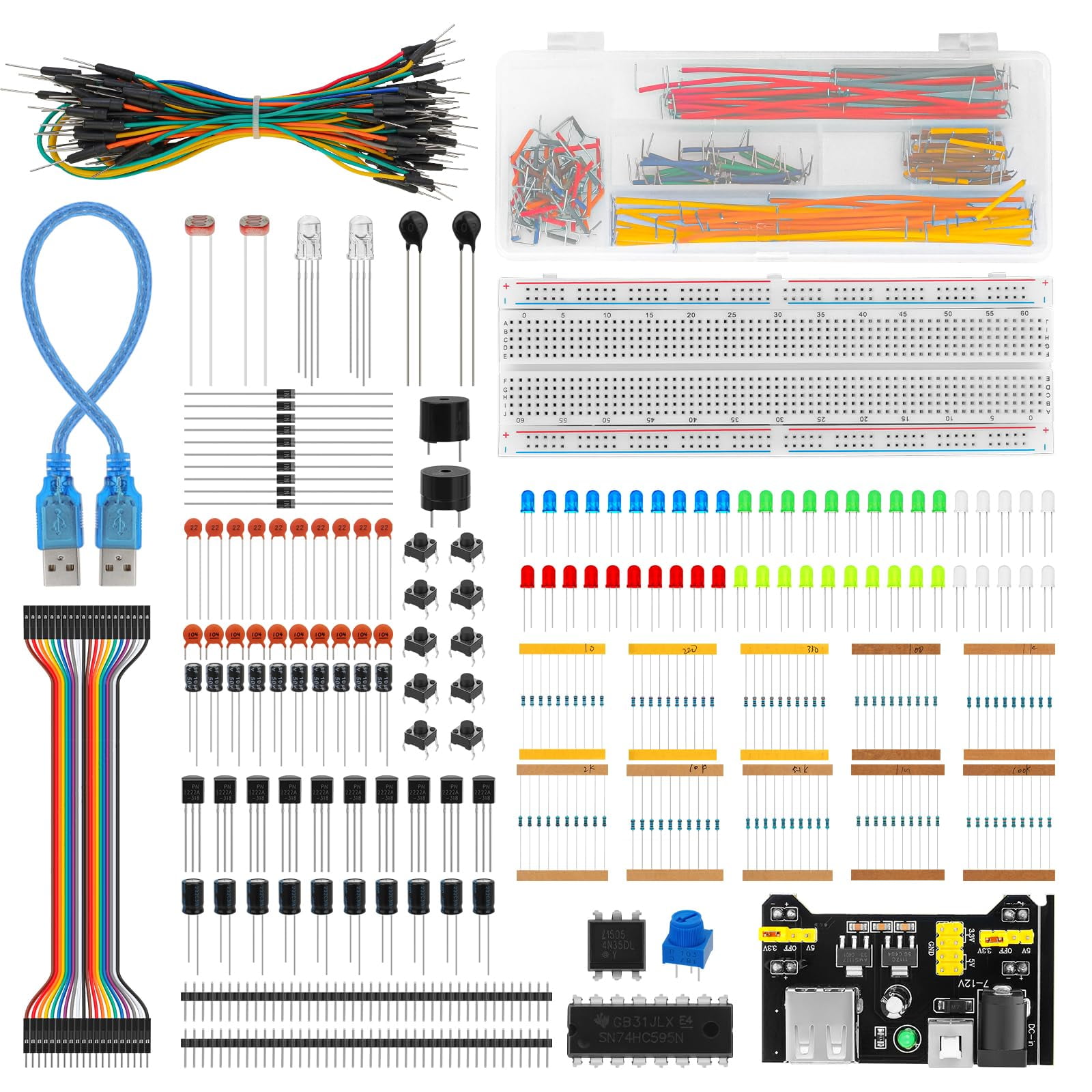 Electronics Basic Starter Kit RRF12 for Arduino, 830 tie-Points Breadboard with Power Supply ...