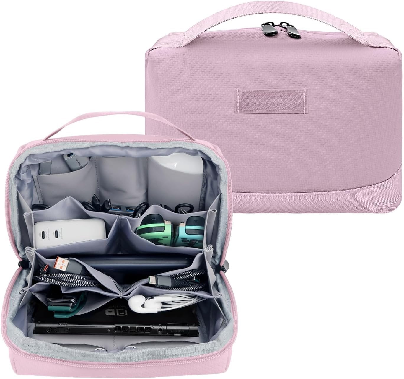 Electronics Organizer Case with Handle, Large Multi-Compartment Travel ...