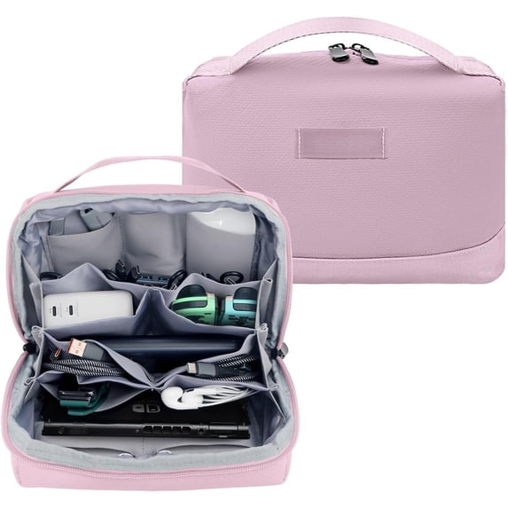 Electronics Organizer Case with Handle, Large Multi-Compartment Travel ...