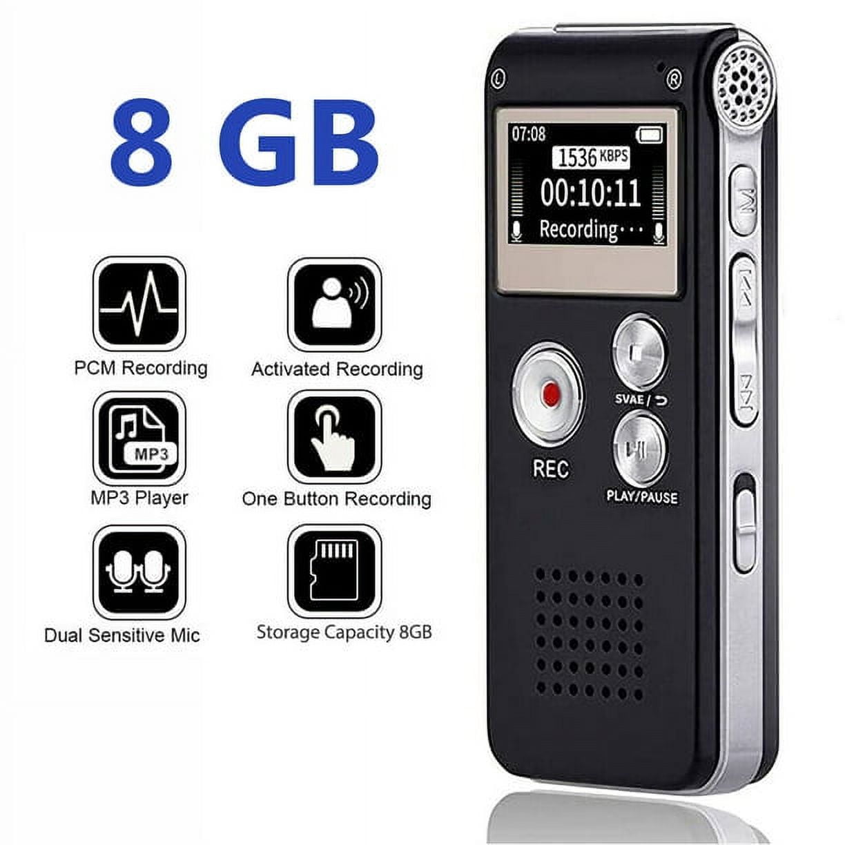 Electronicstar Voice Activated 8GB Mini Portable Tape Dictaphone ...
