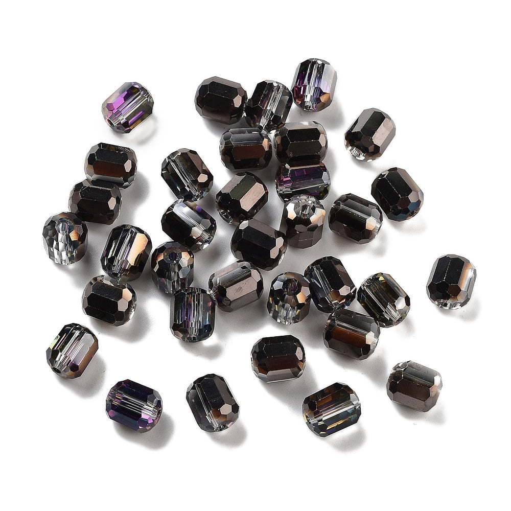 Electroplate Column Glass Beads Half Rainbow Plated Faceted Black 9x8mm ...