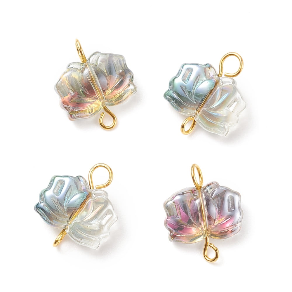 Electroplate Glass Connector Charms with Golden Tone Brass Double Loops ...