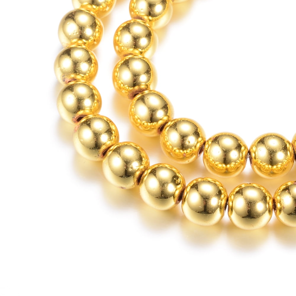 Electroplate Non-magnetic Hematite Bead Strands Round Golden Plated 2mm ...