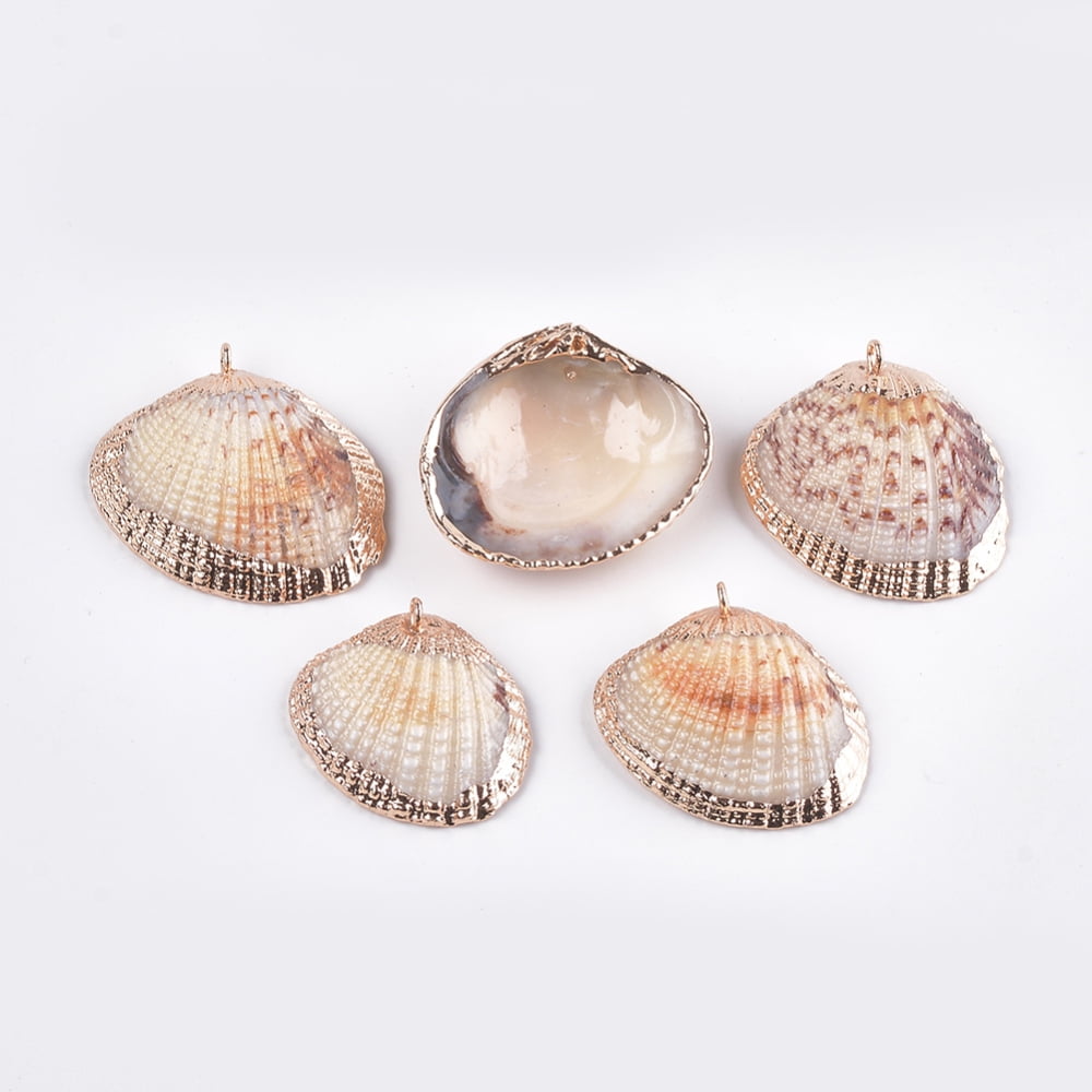 Electroplate Sea Shell Pendants with Iron Findings Light golden ...