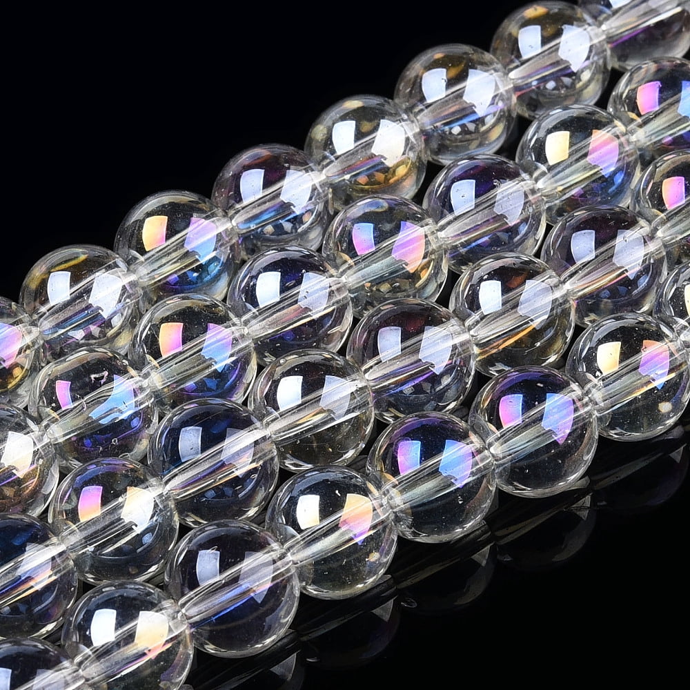 Electroplate Transparent Glass Beads Strands AB Color Plated Round ...