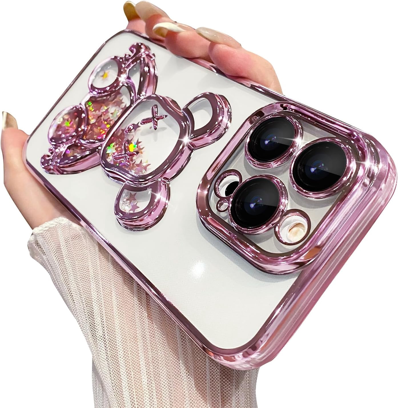 Electroplated Bear for iPhone 15 Pro Case for Women Glitter Floating ...