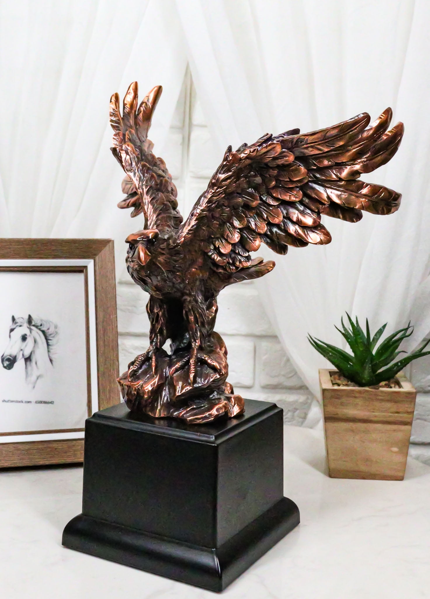 Electroplated Bronze Bald Eagle With Open Wings Landing On Rock Statue ...