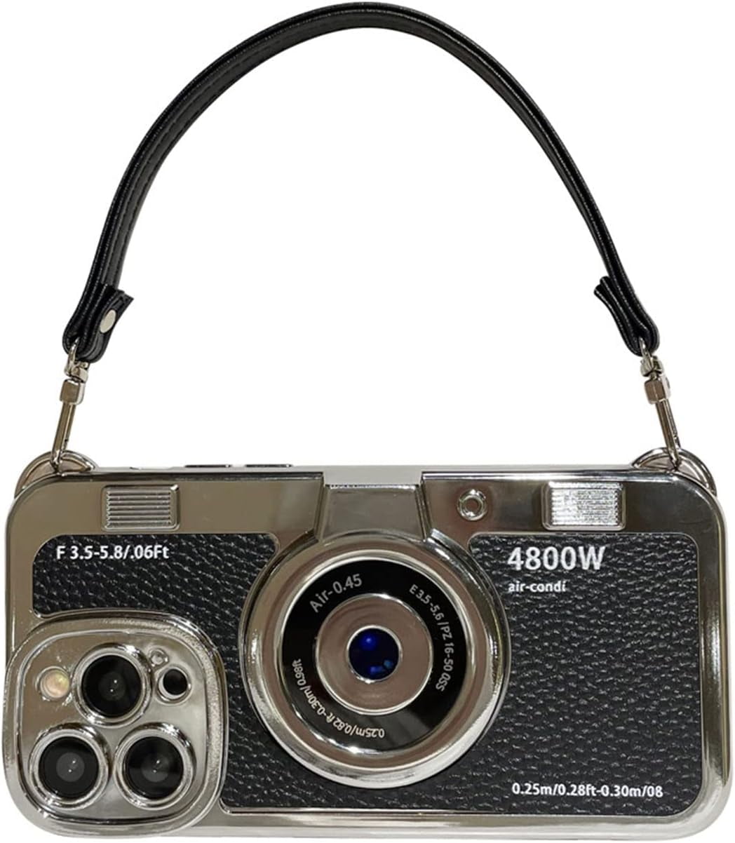Electroplated Camera Phone Case with Hand Strap, Vintage Style Camera ...