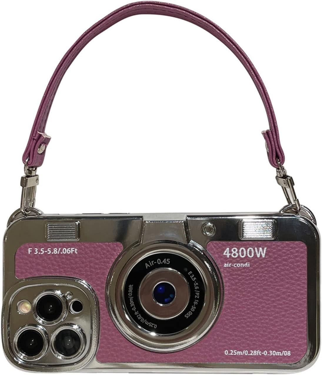 Electroplated Camera Phone Case with Hand Strap, Vintage Style Camera ...