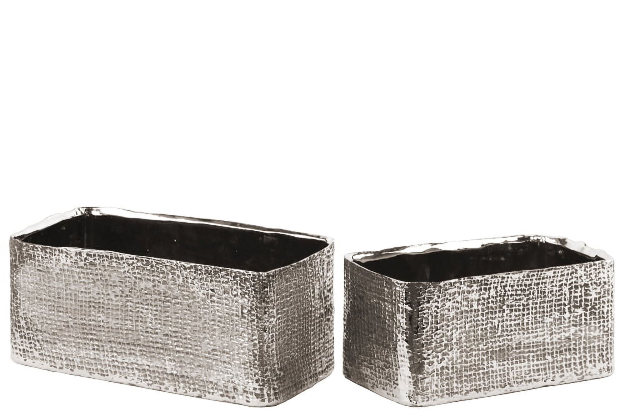 Electroplated Ceramic Rectangular Planter Set of Two- Silver- Benzara ...