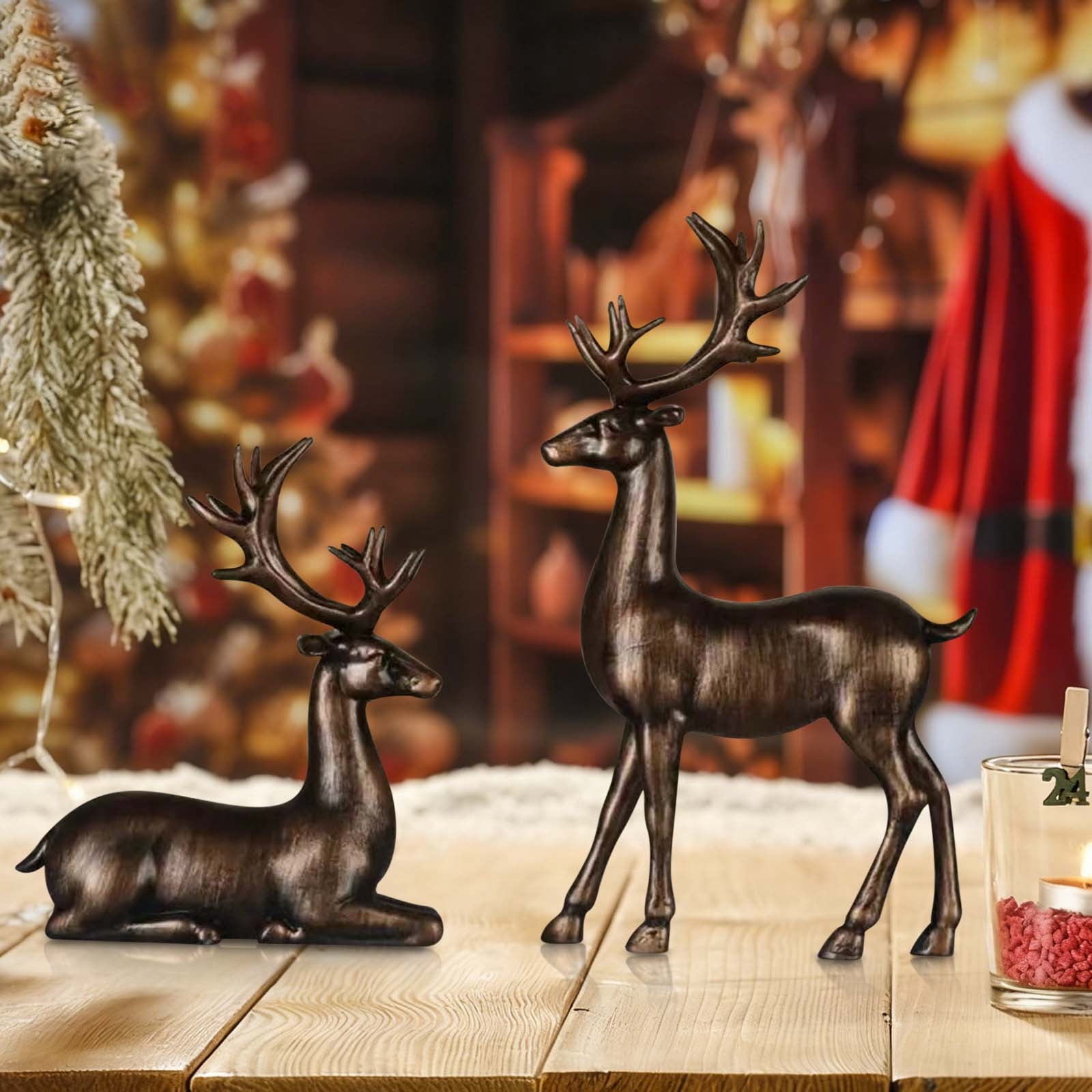 Electroplated Deer Figurine Pair - Plastic Home Decor Ornaments for ...