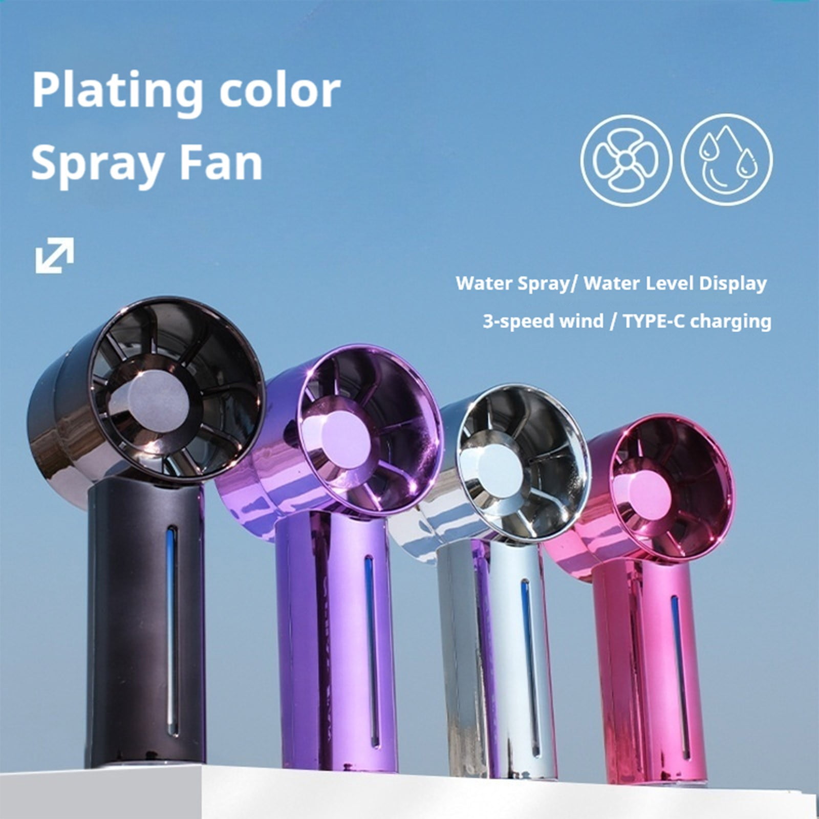 Electroplated Handheld Mist Spray Fan, USB Charging Portable Desktop ...