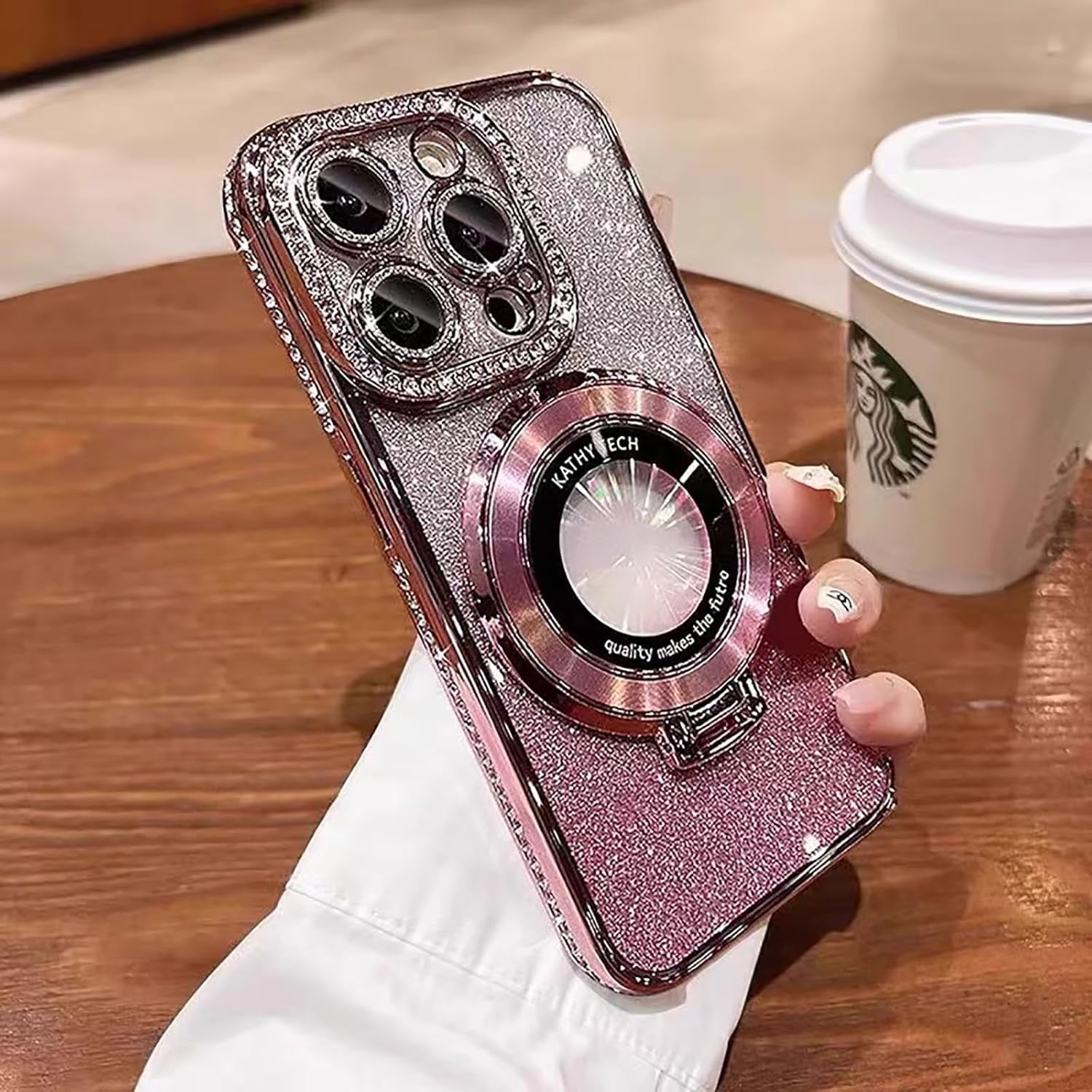 Electroplated Magnetic Glitter iPhone Case with Invisible Stand Magnetic Kickstand Compatible ...