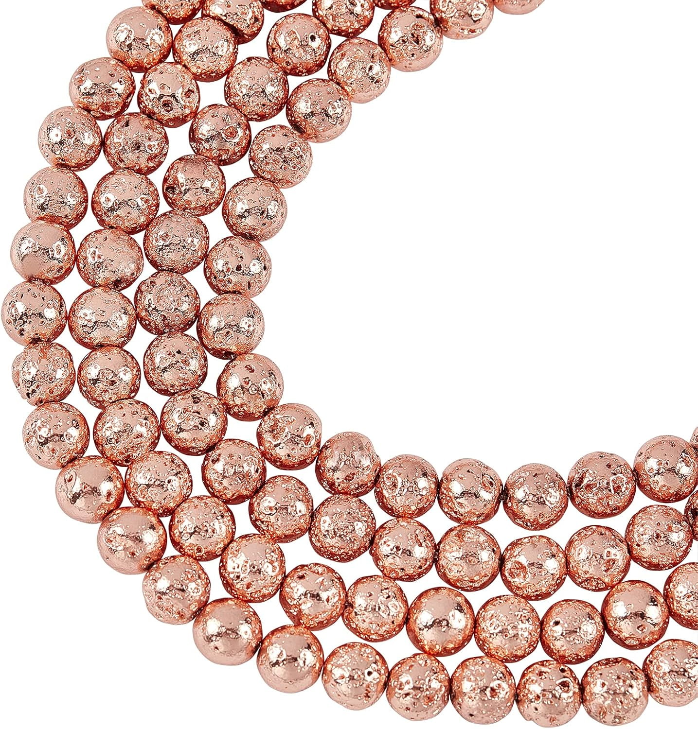 Electroplated Natural Lava Rock Bead Strands Round Bumpy Rose golden ...