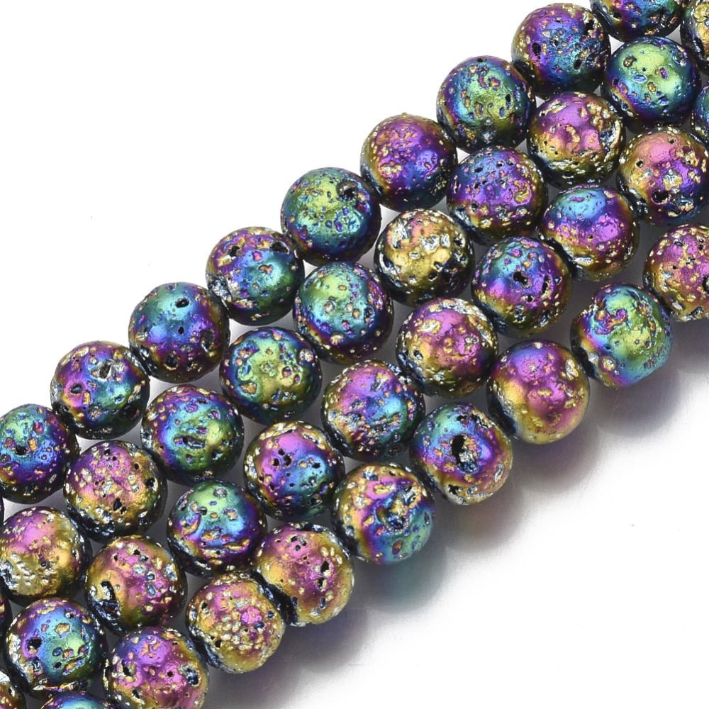 Electroplated Natural Lava Rock Beads Strands Round Bumpy Colorful 8 ...