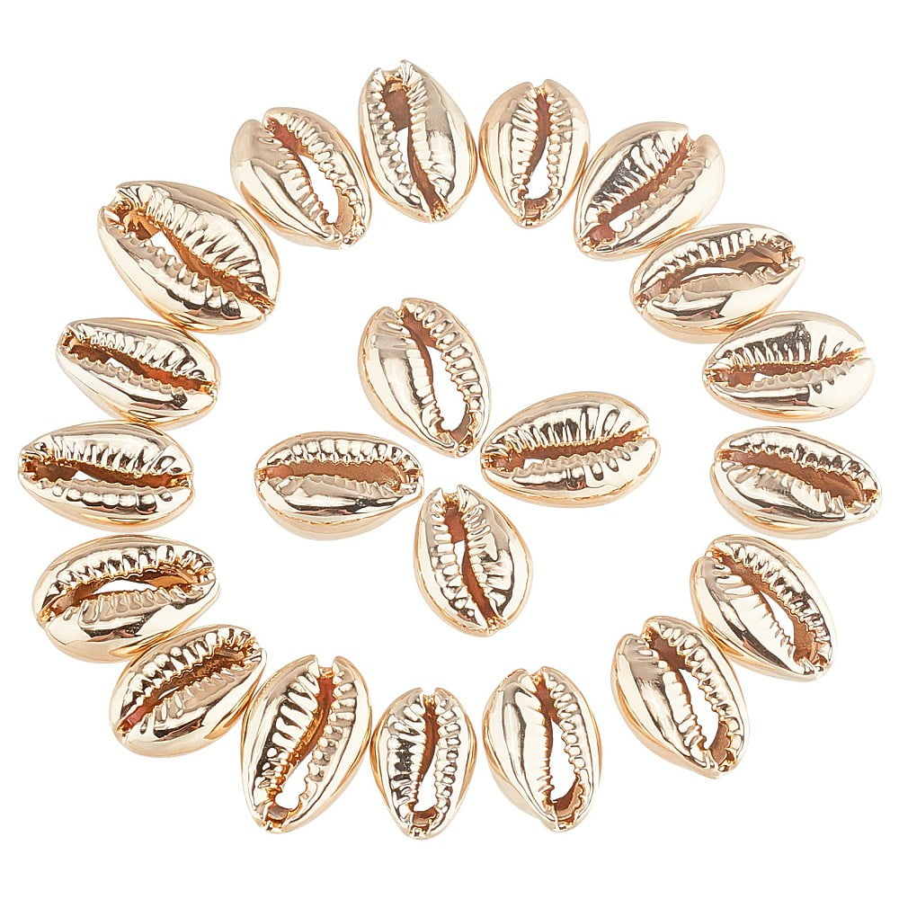 Electroplated Shell Beads Cowrie Shells Light golden 15~20x10~12x5~6mm ...