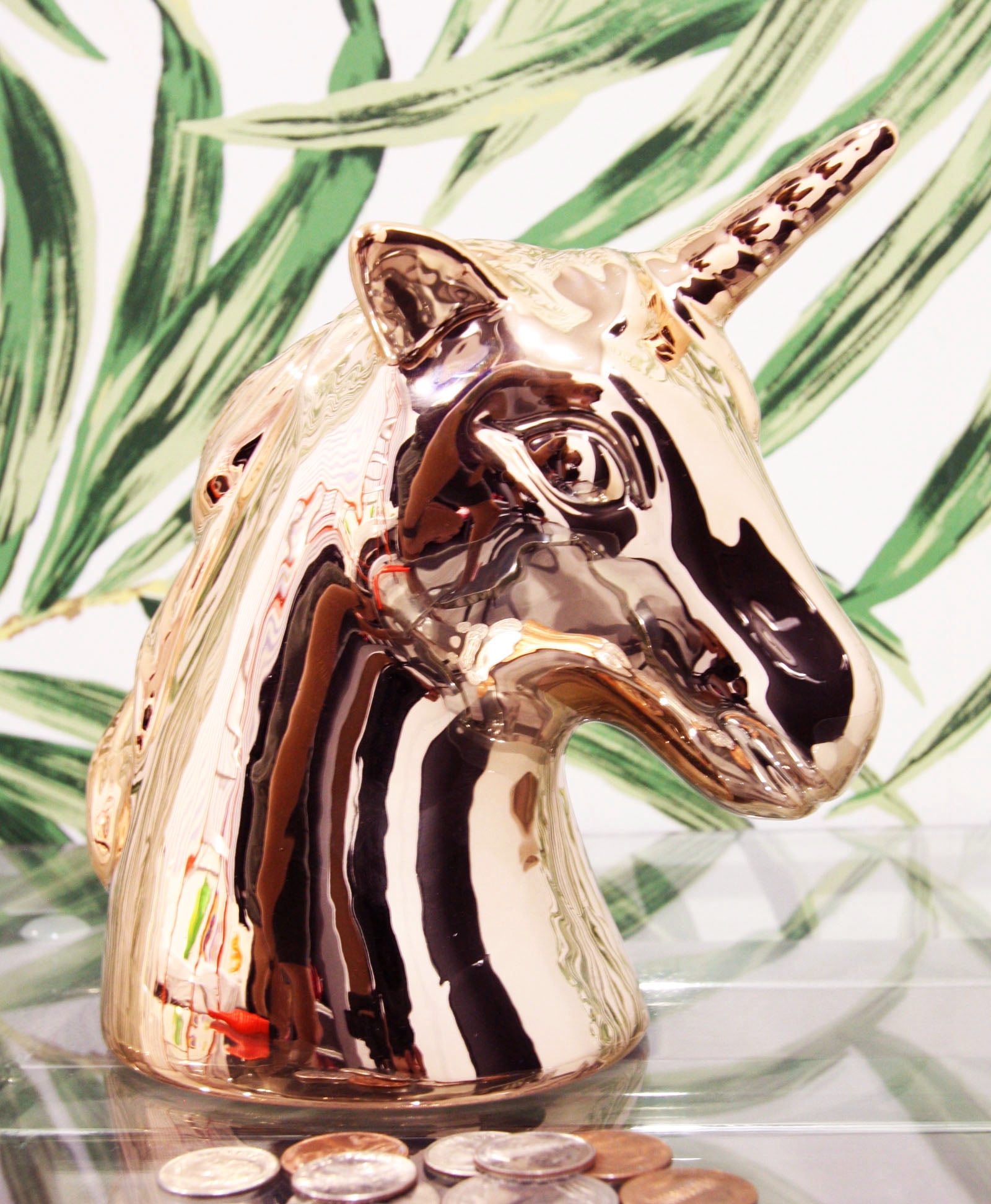 Electroplated Silver Copper Unicorn Head Money Coin Bank Figurine Kids ...