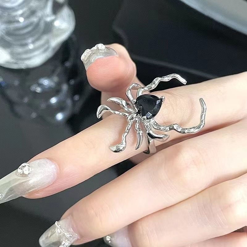 Electroplating Black Heart Spider Web Opening Finger Rings Irregular ...
