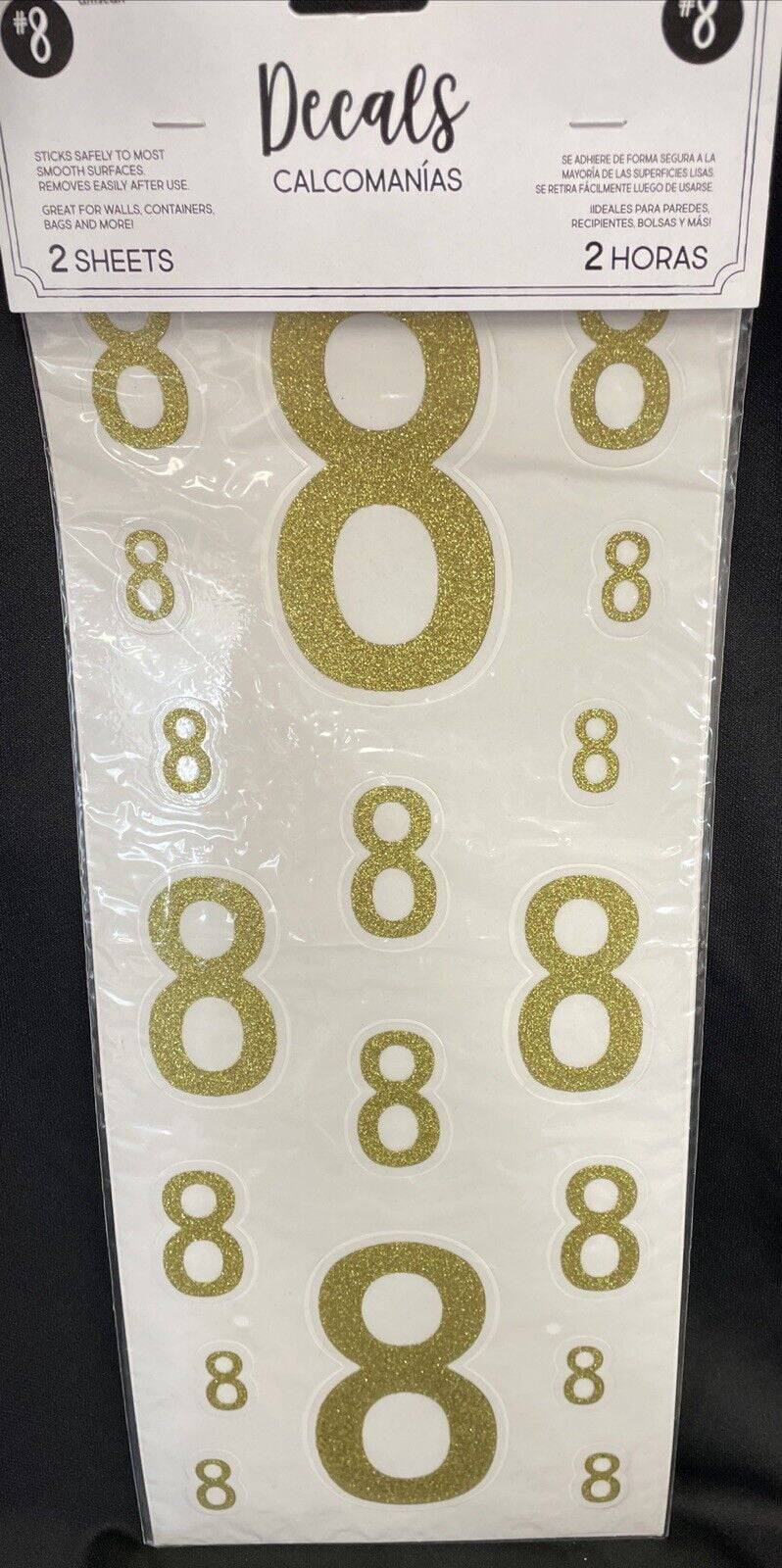 Electrostatic Decals Number 8 Gold Glitter 2 Sheets - Walmart.com