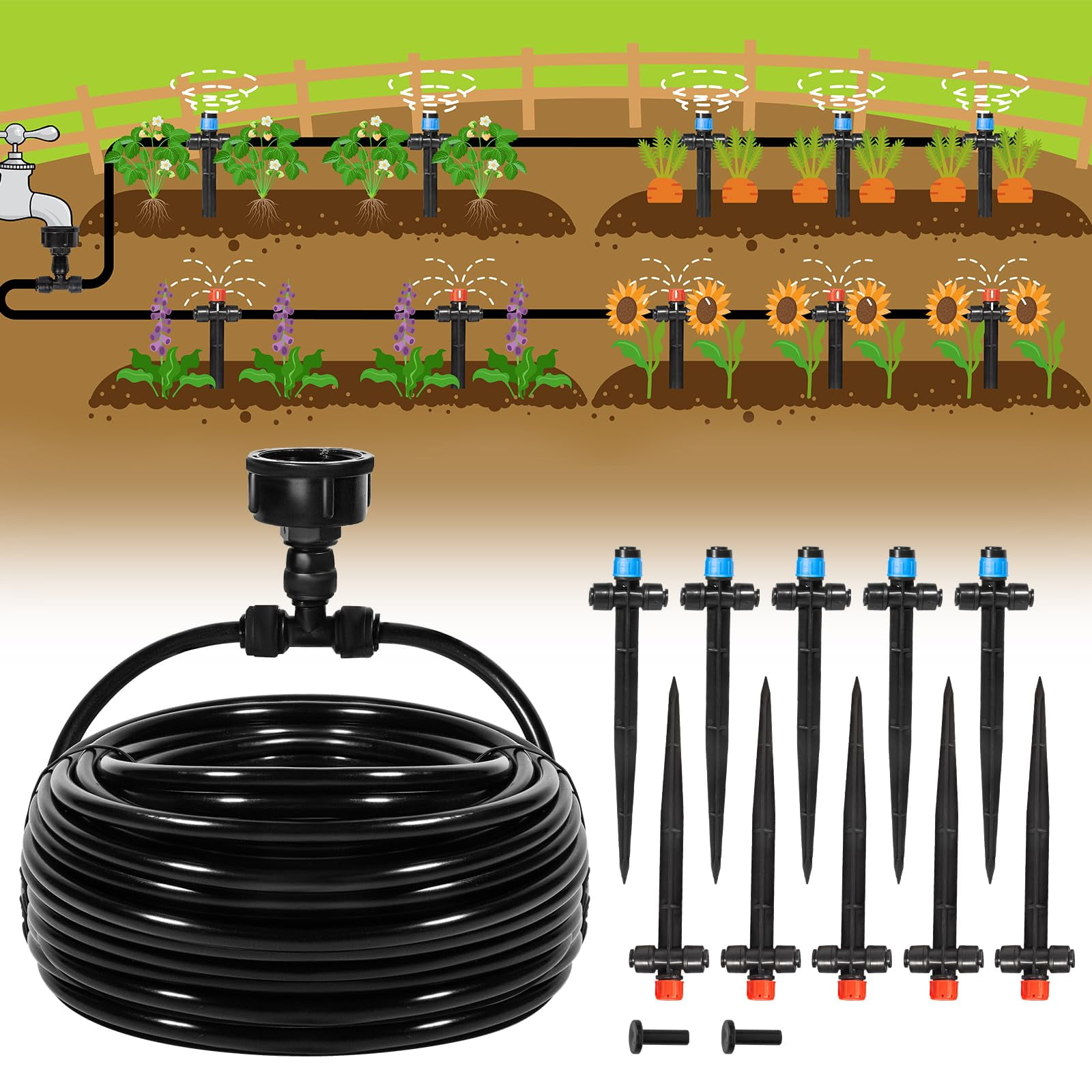 Eledom 55FT Quick-Connect Drip Irrigation Kit, Garden Watering ...