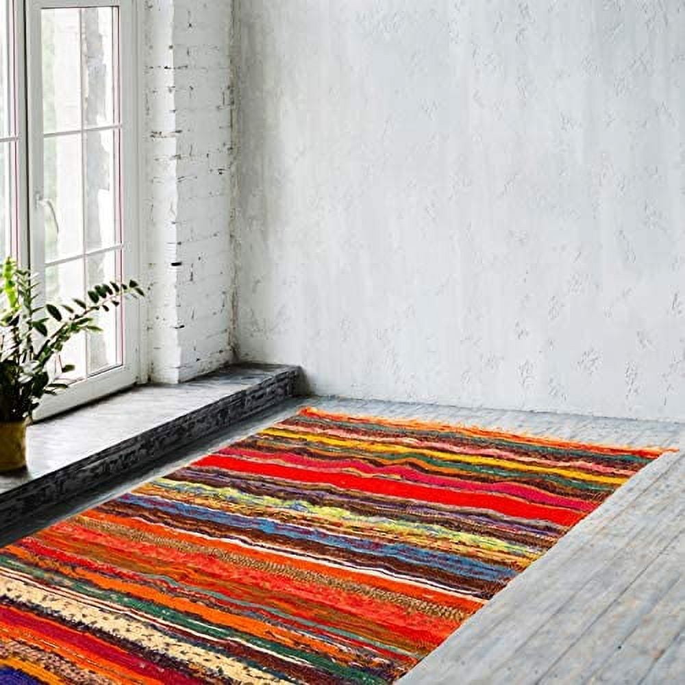 Eleet Handmade Chindi Area Rug- Hand Woven Multicolor Recycled Cotton ...
