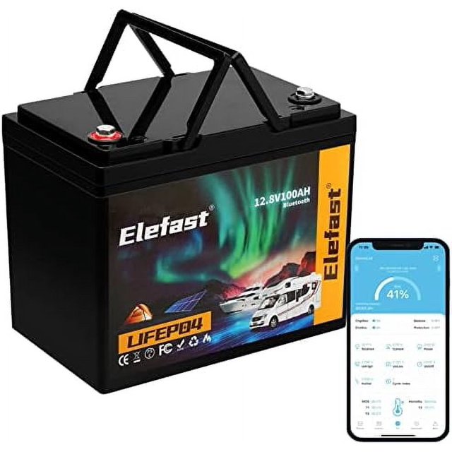 Elefast 12V 100Ah Bluetooth LiFePO4 Lithium Battery, BCI Group 24,Low ...