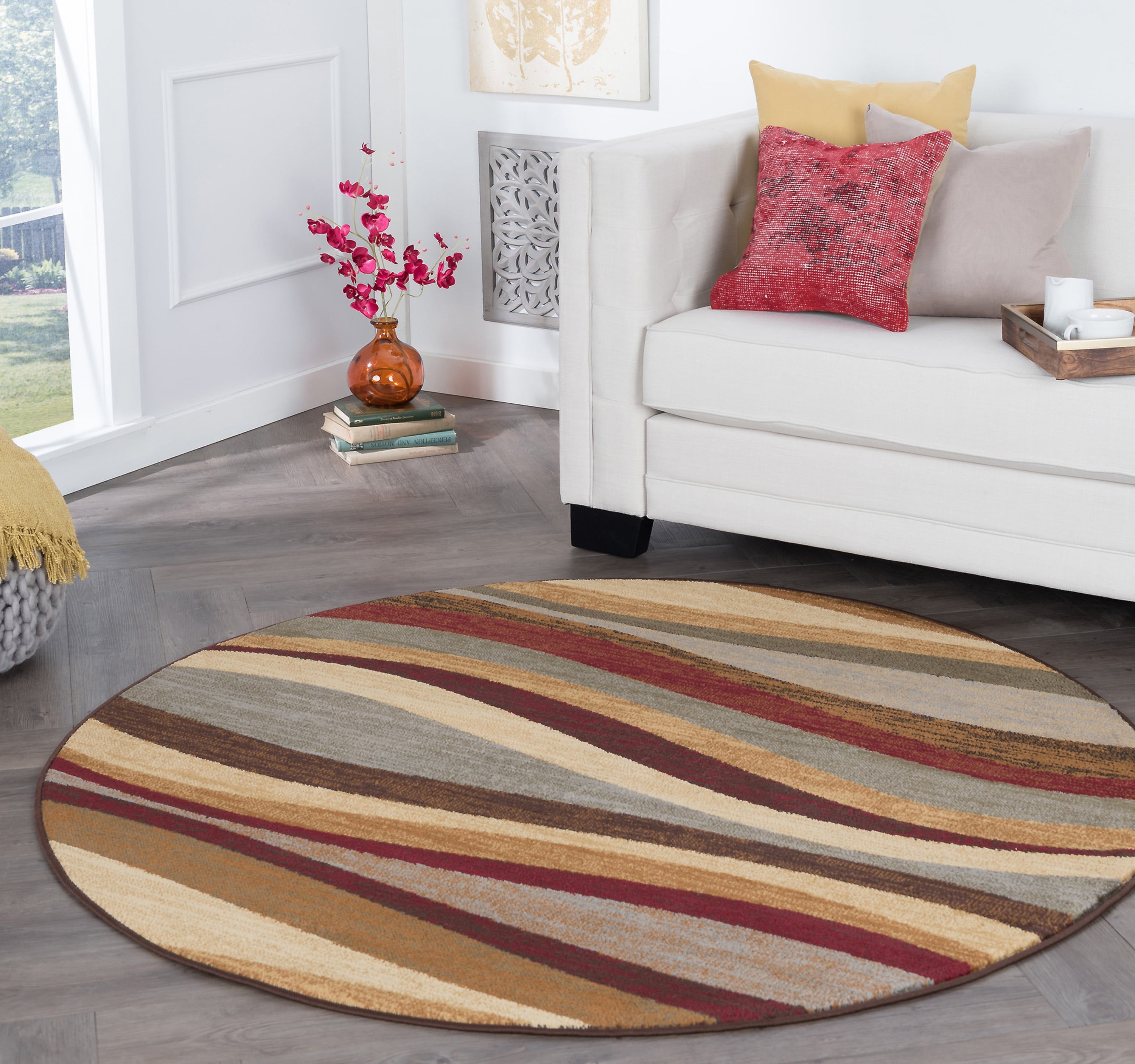 Elegance Contemporary 5' Round Multi-Color Polypropylene Indoor Area ...