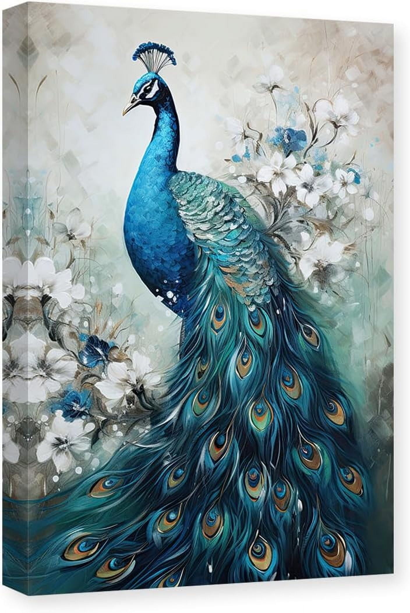 Elegance Peacock Canvas Wall Art Animal Painting Print Vintage Blue ...