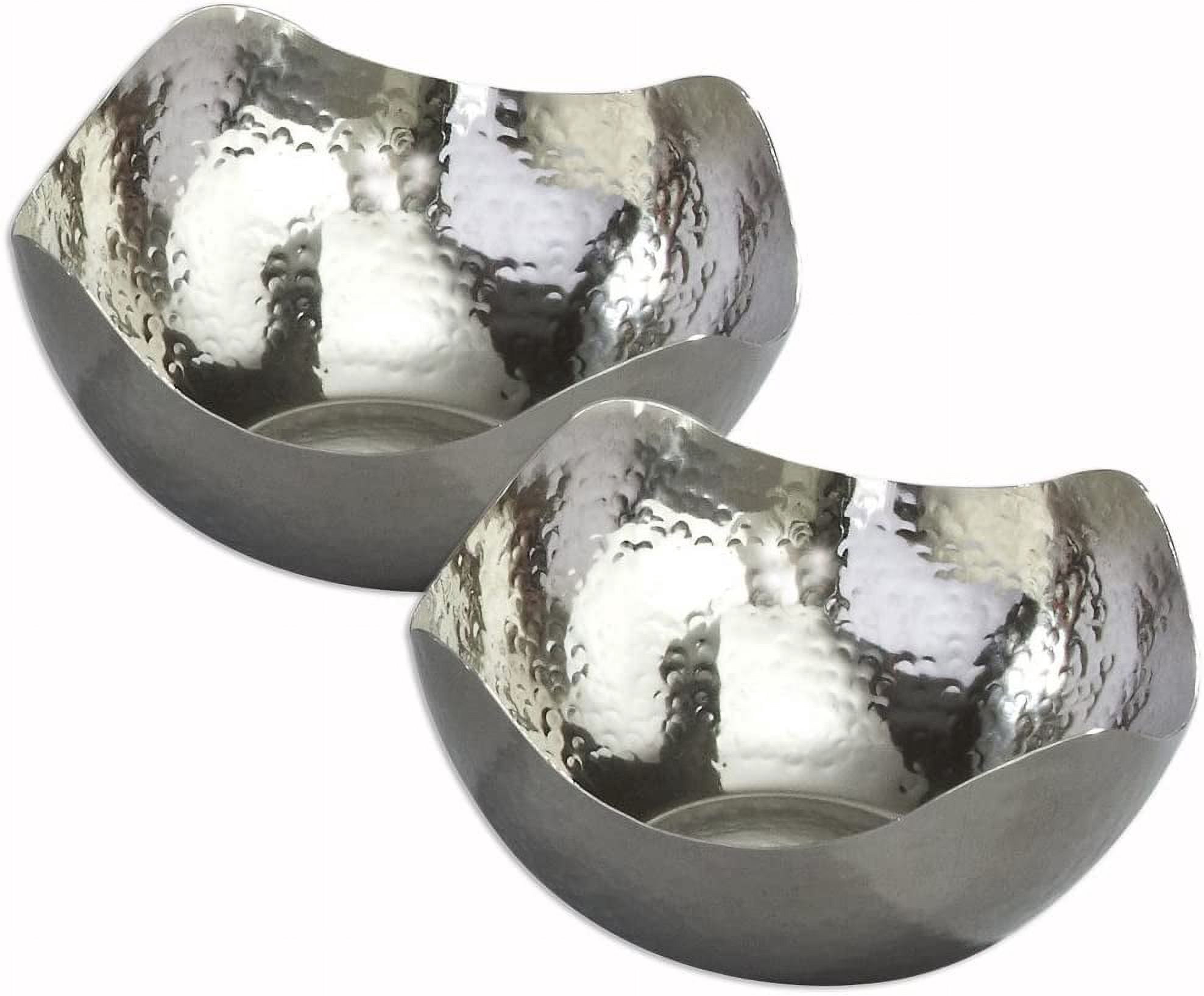Elegance Silver Hammered Stainless Steel Wave Serv Bowls - Set of 2 5.5 ...