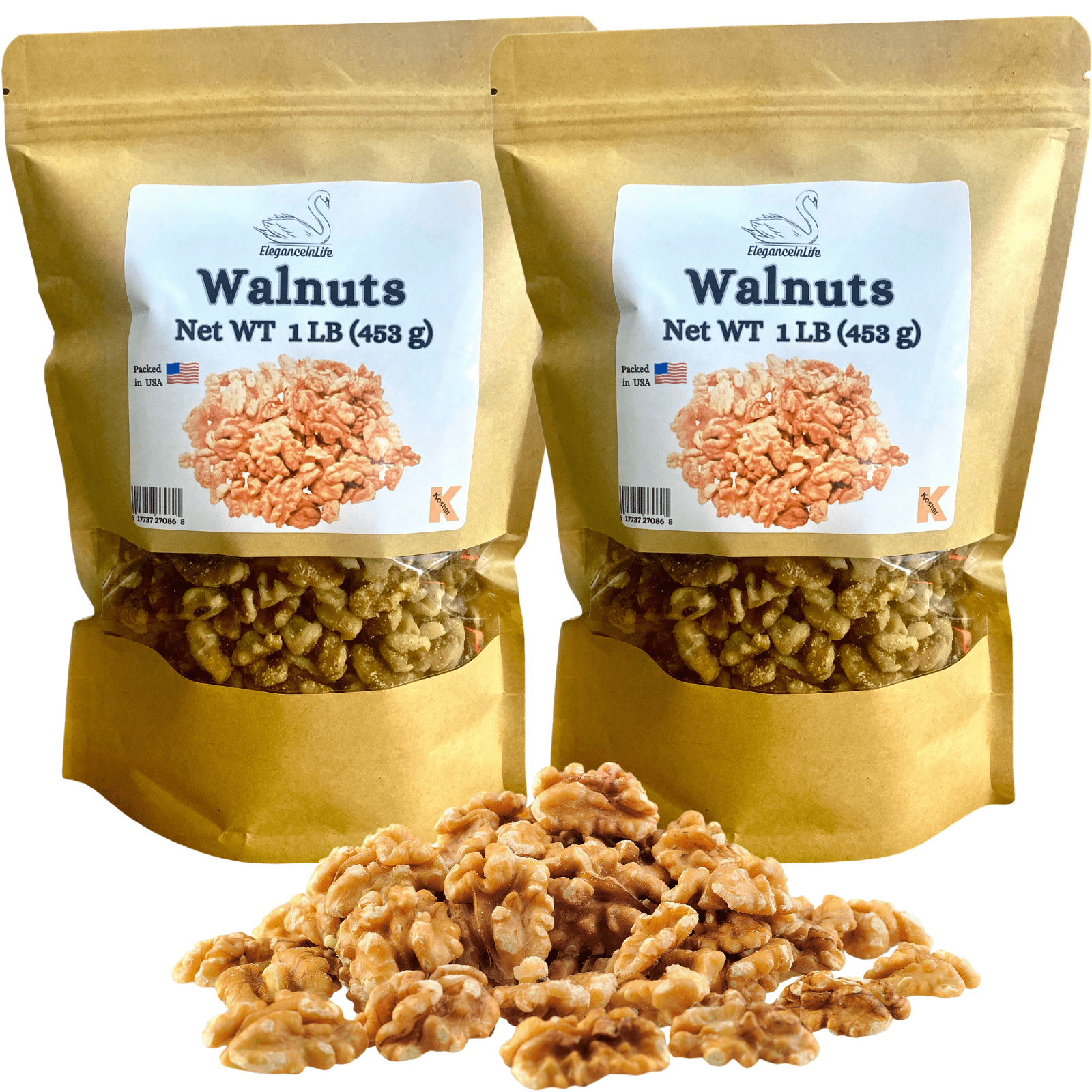 EleganceInLife Walnuts 1 LB 453g Each Fresh ,Packed in USA Pack of 2 ...