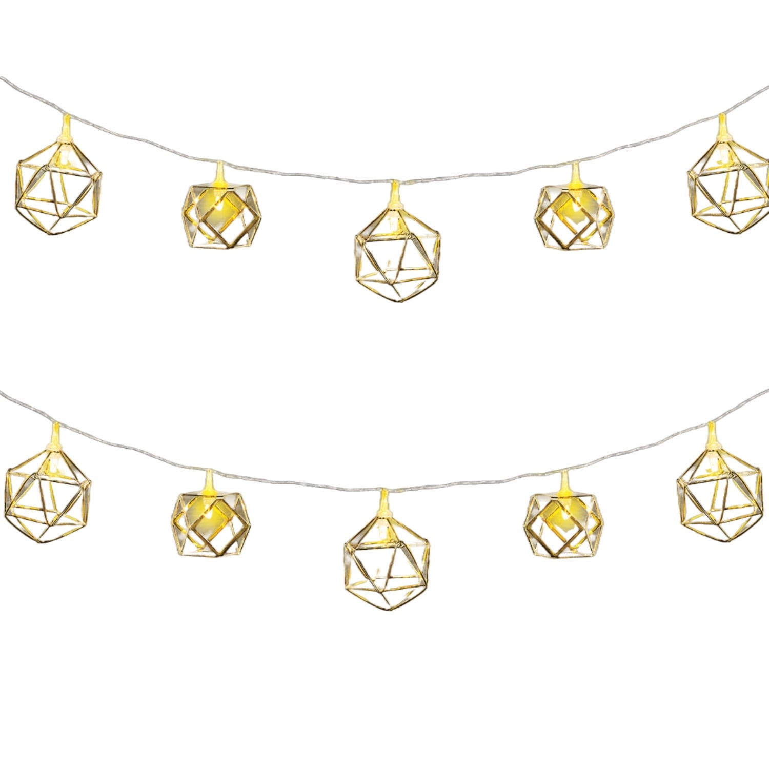 Elegani Geometric LED String Lights - Gold Cages, 10 Lights, 5.5ft ...