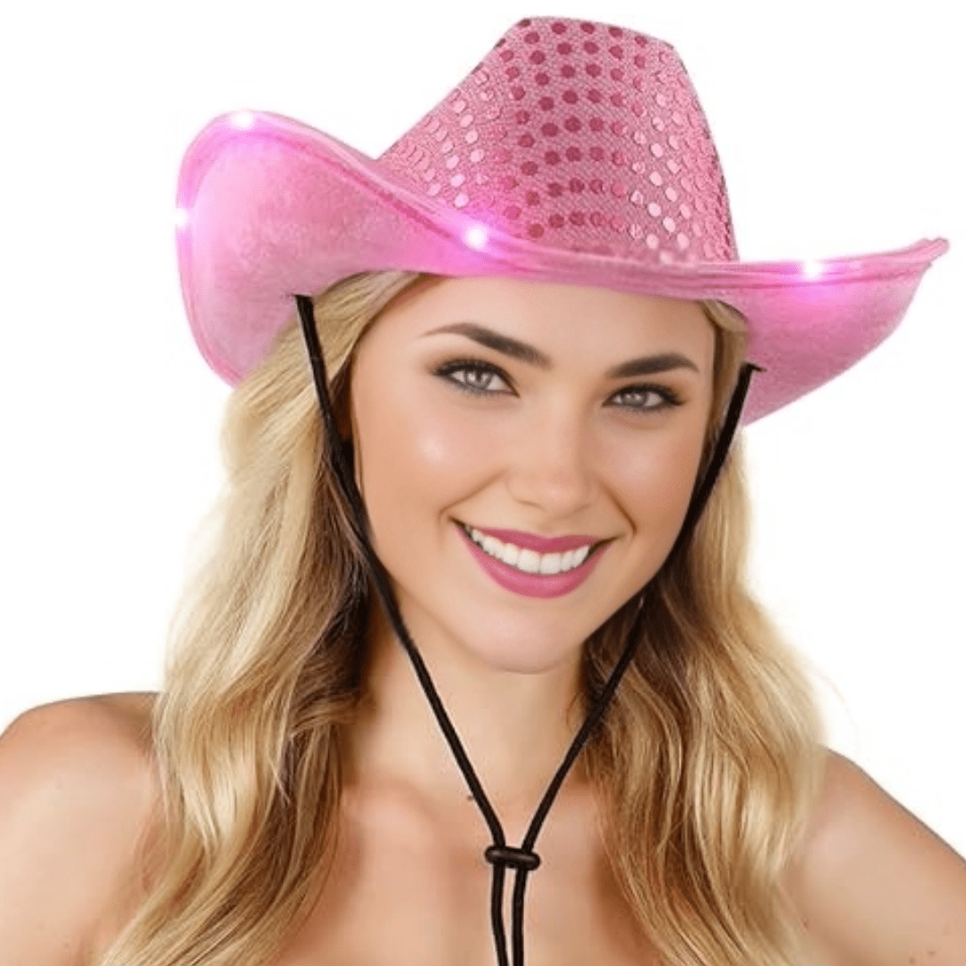 Elegani LED Pink Sequin Cowboy Cowgirl Hat - Light Up Your Party ...