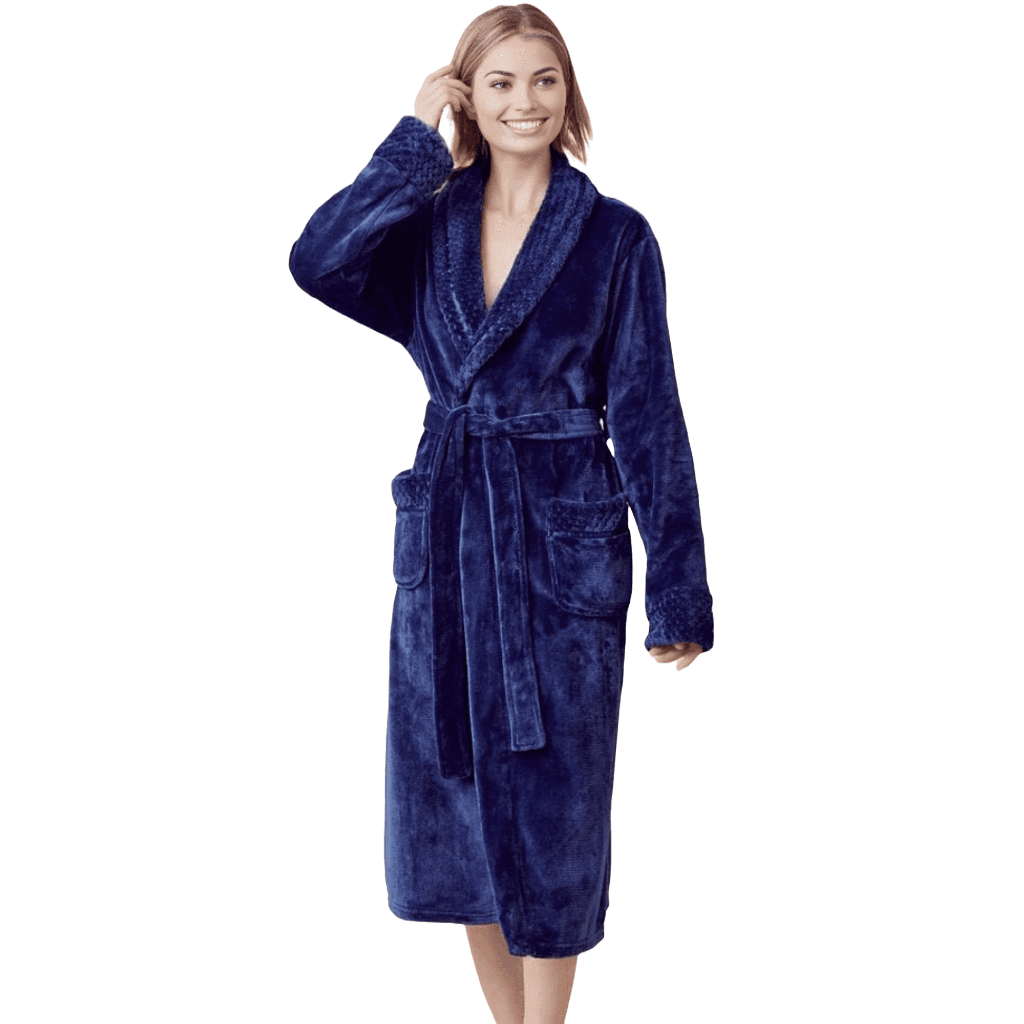 Elegani Plush Shawl Collar Robe for Women-Navy (L/XL) - Walmart.com
