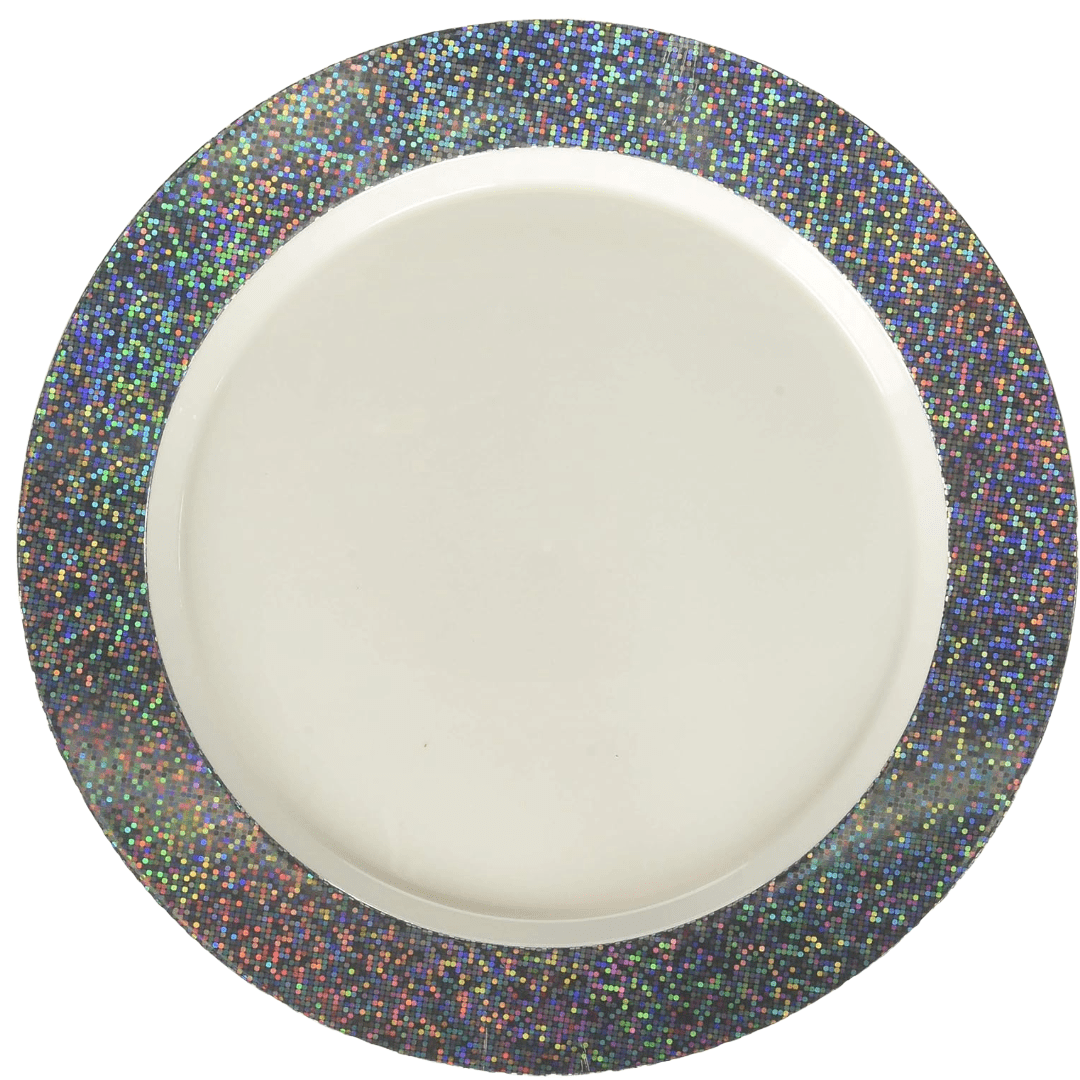 Elegani Premium White Plastic Plates with Prismatic Silver Border - 7.5 ...