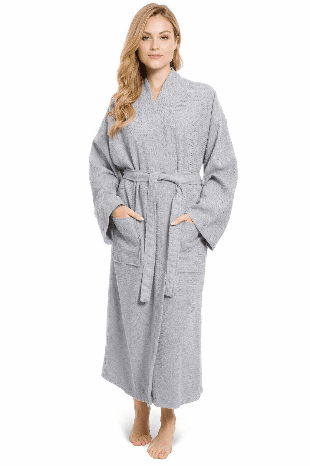 Elegani Robes - Women's 100% Turkish Cotton Waffle Kimono Long Below ...