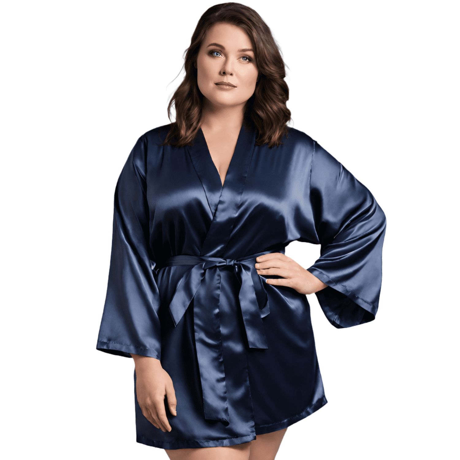 Elegani Satin Kimono Navy Short Robe for Plus Size Women (XXLarge ...