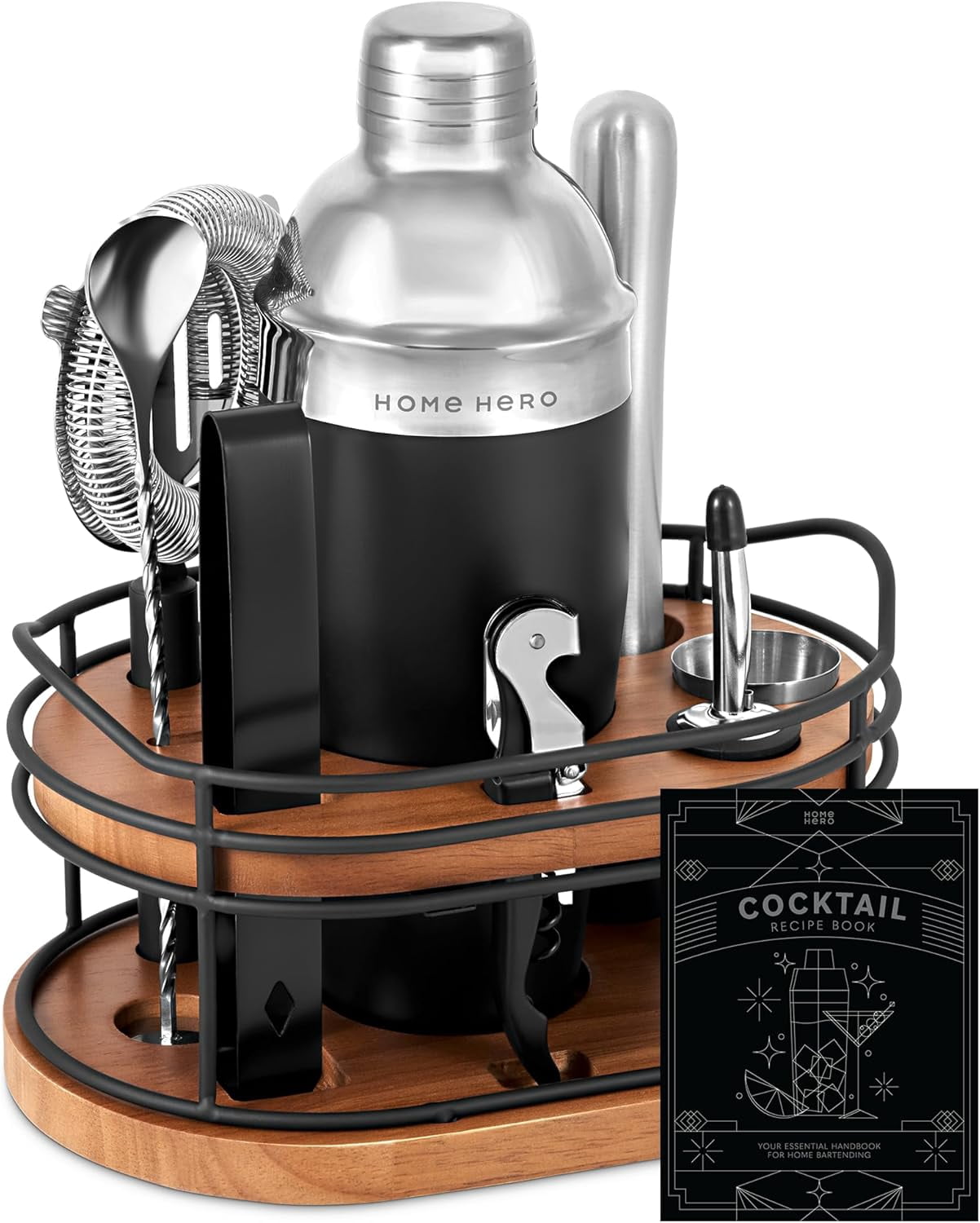 Elegant 10-Piece Bartender Kit with Wooden Stand, Premium Bar Set ...