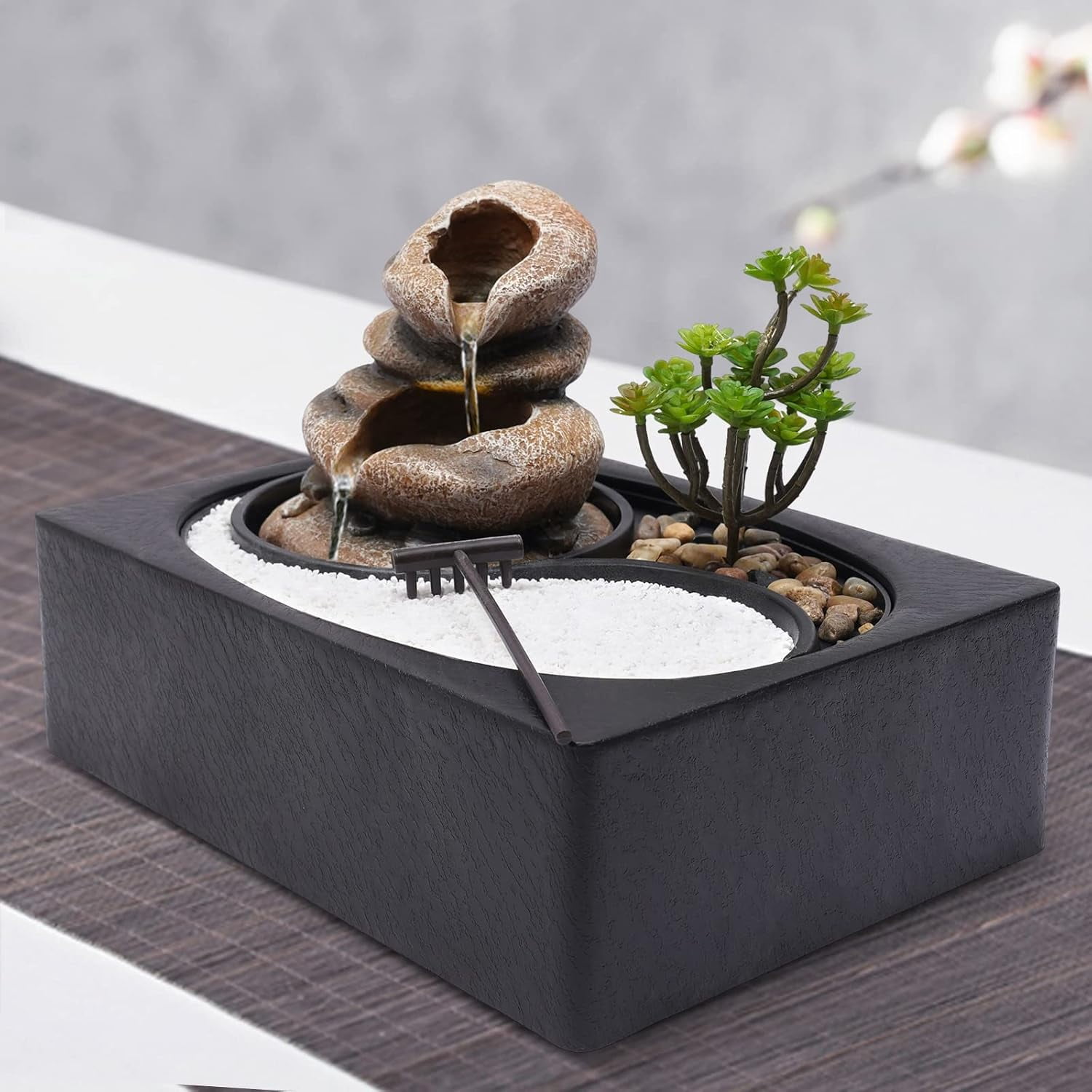 Elegant 11in Tabletop Water Fountain Indoor, Rockery Relaxed Water ...