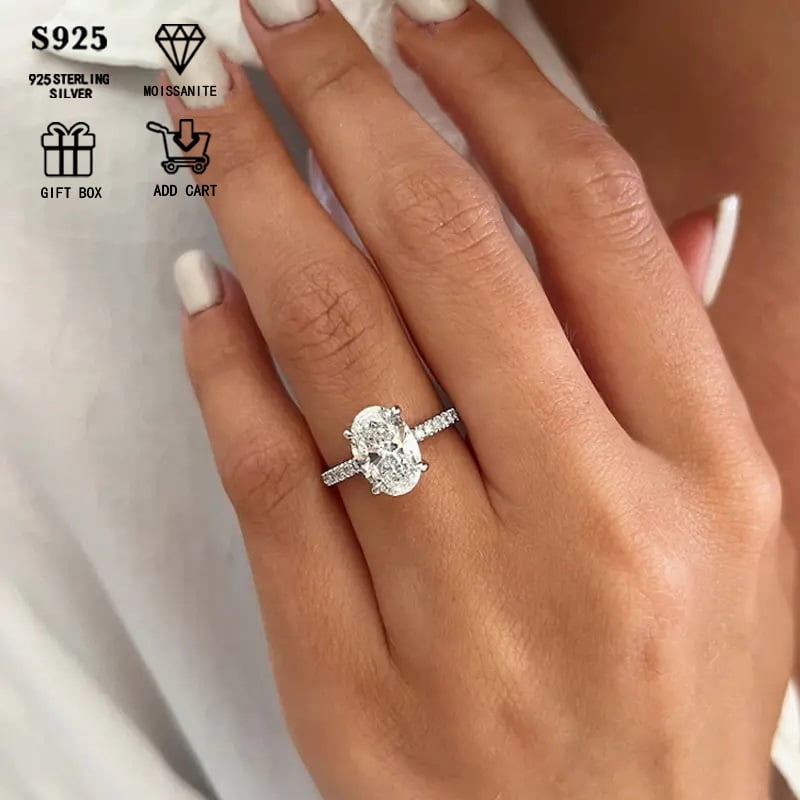 Elegant 1ct/2ct Oval Moissanite Engagement Ring - Hypoallergenic S925 Silver, Luxurious Boho ...